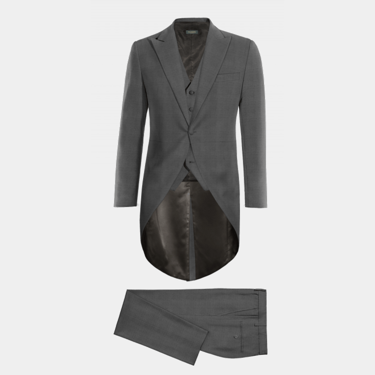 Gray peak lapel Morning dress with gray waistcoat and gray Trousers