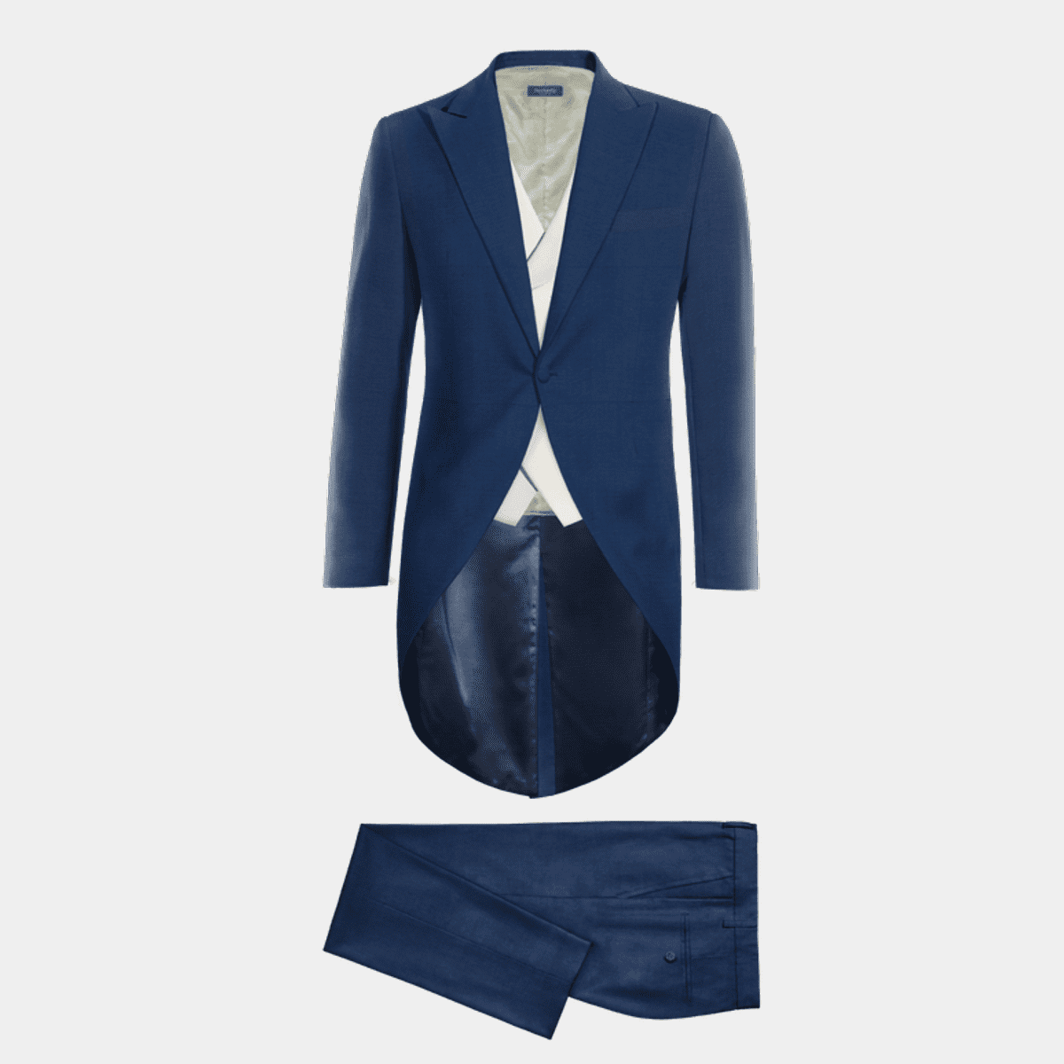 Blue peak lapel Morning Coat with white round lapel double breasted ...