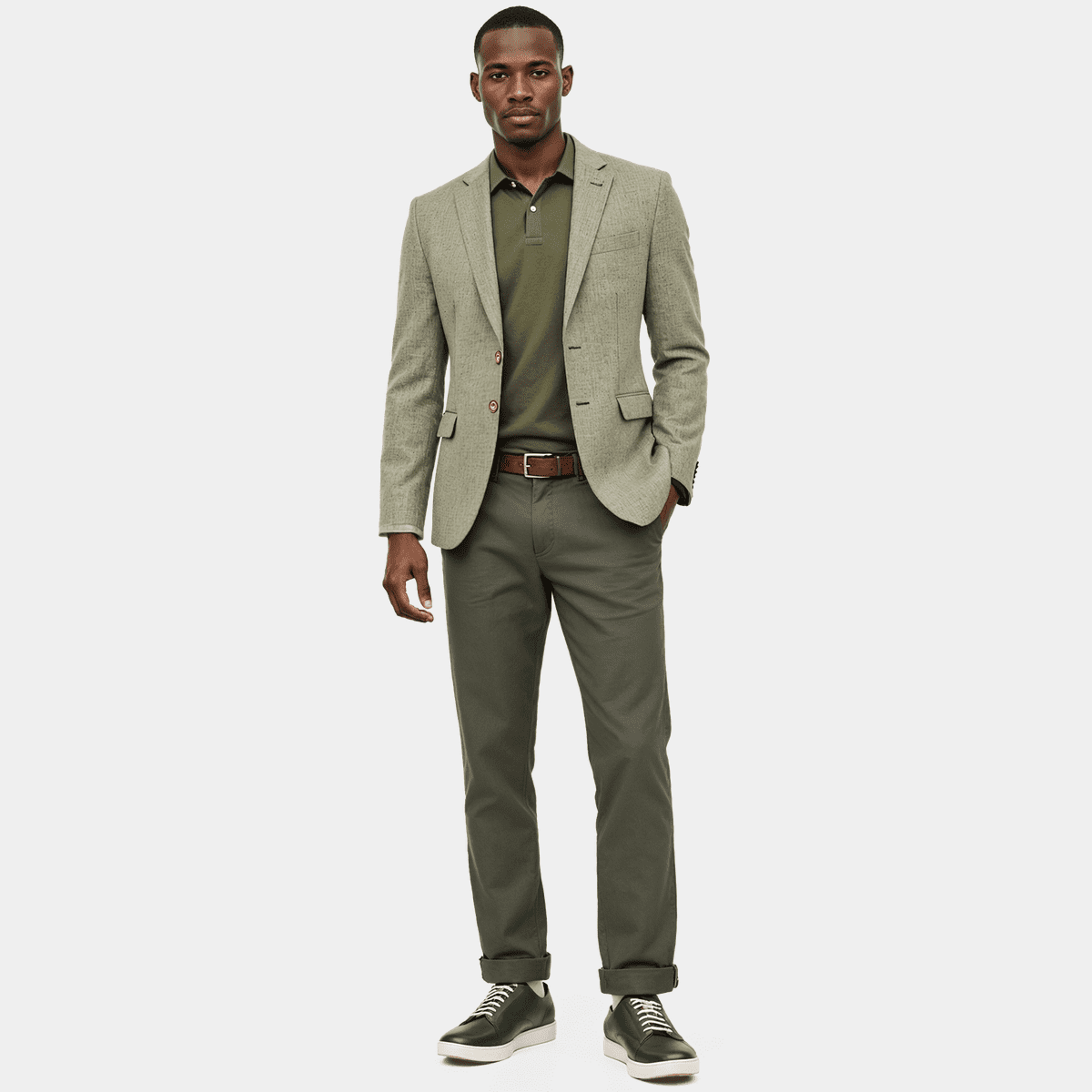 Olive Green rolled up relaxed Chinos