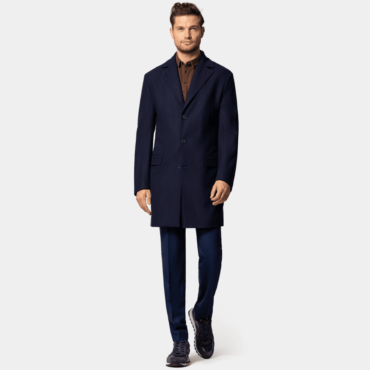 Navy Blue short Chesterfield Coat with beige lining