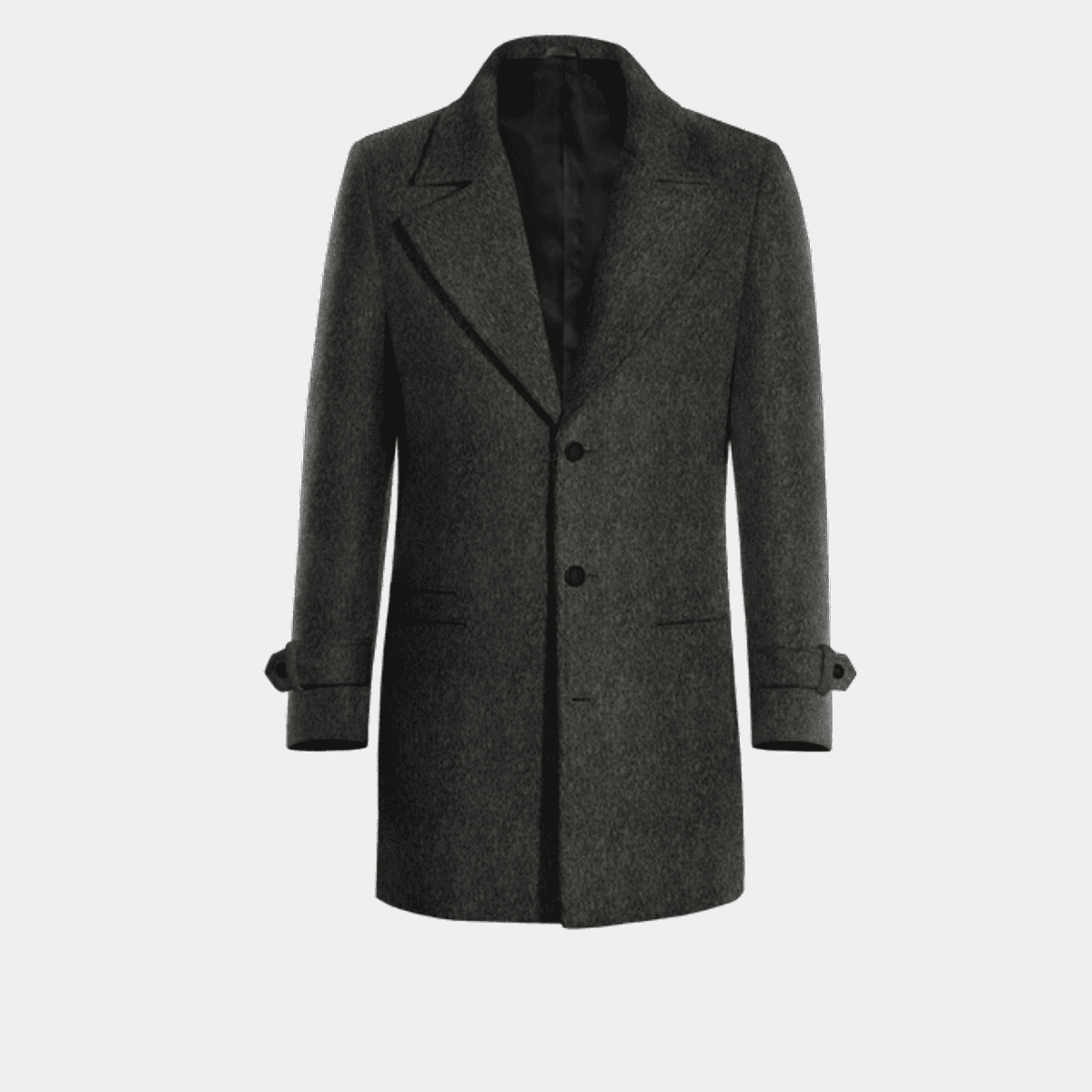 Wool Silk Angora Charcoal melange short Overcoat with sleeve straps ...