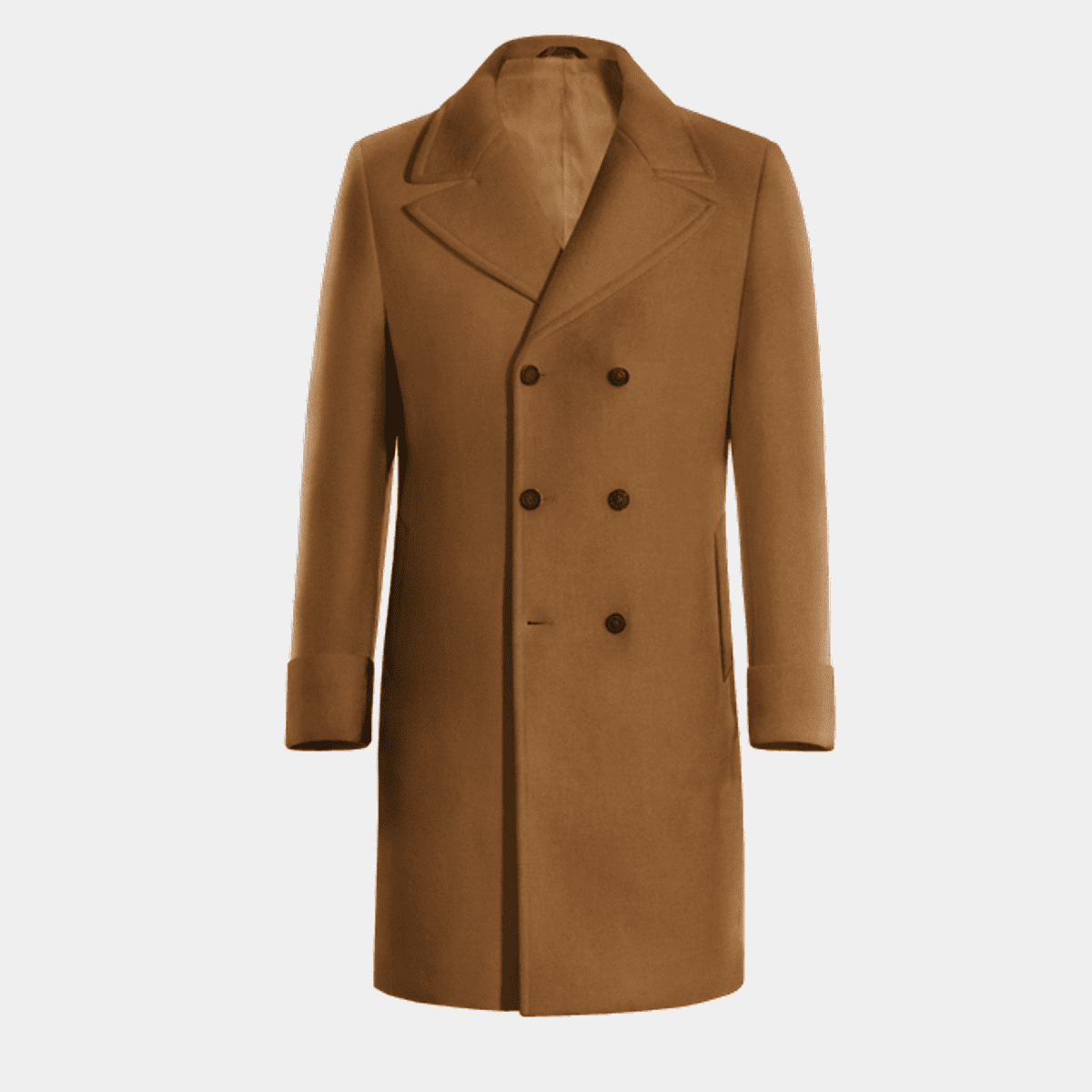Camel long Double-Breasted Coat with wide lapels