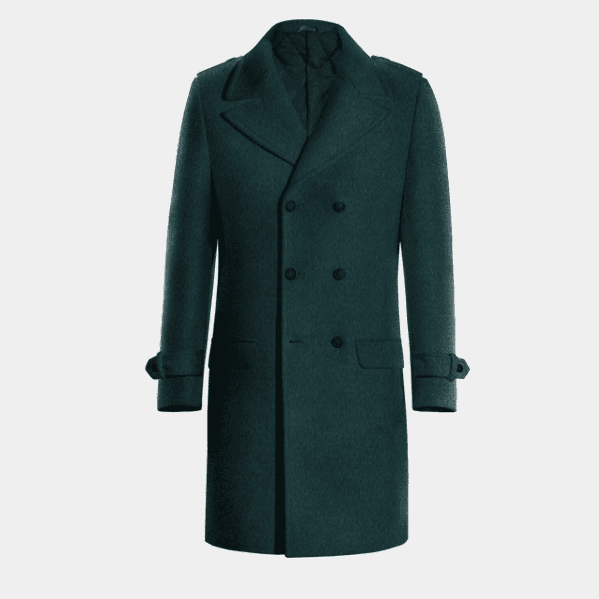 Alpaca Teal long Double-Breasted Coat with wide lapels &quilted inner ...