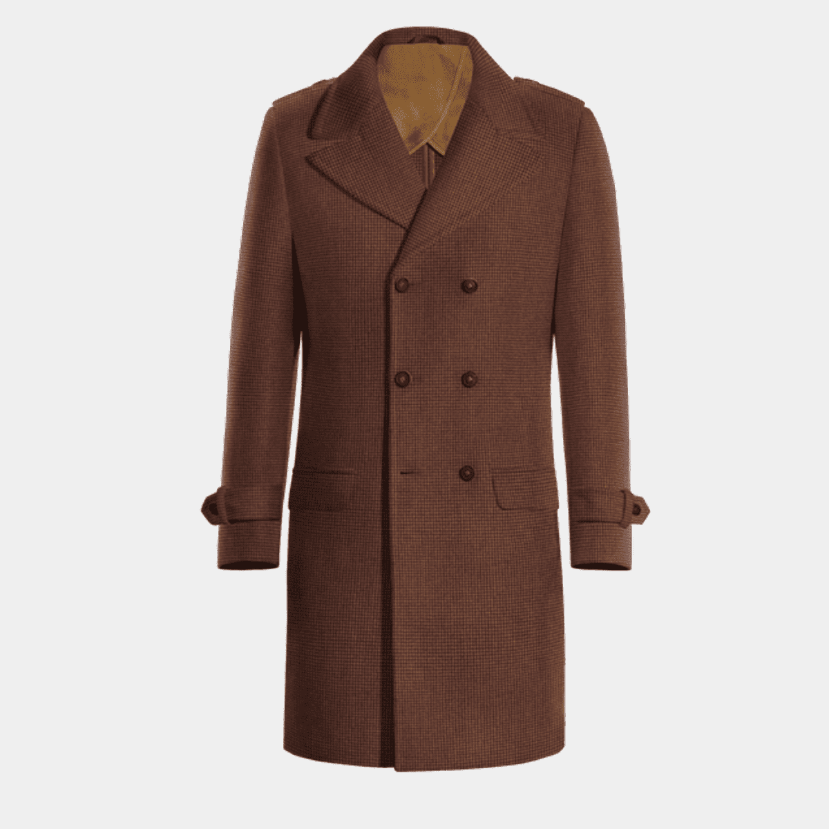 Manteau croisé long marron avec les fils contrastés