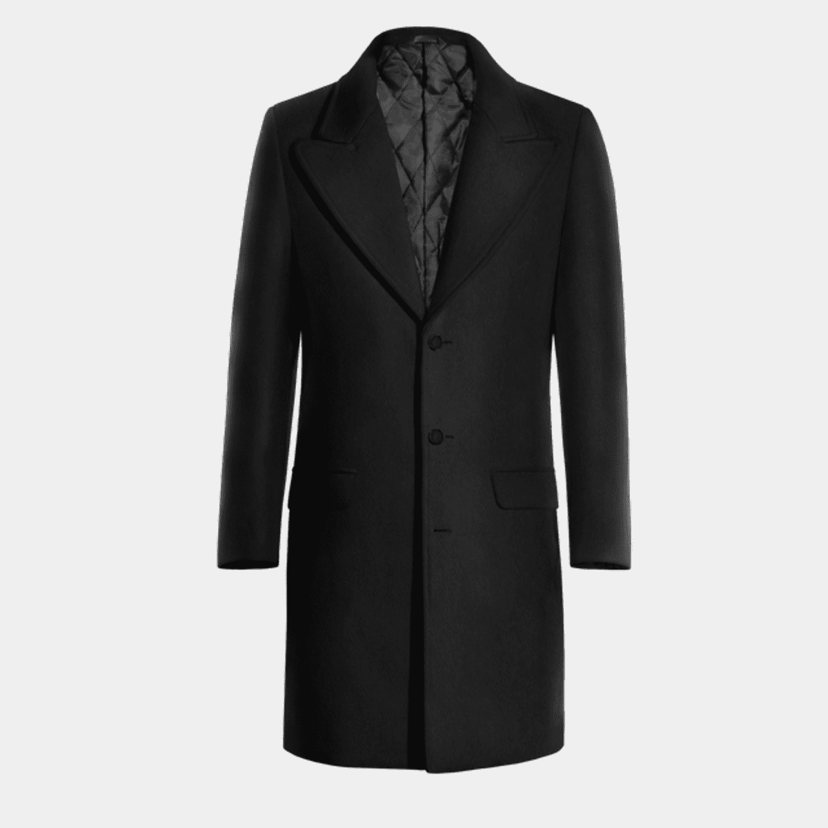 Alpaca black long Overcoat with wide lapels &padded inner lining