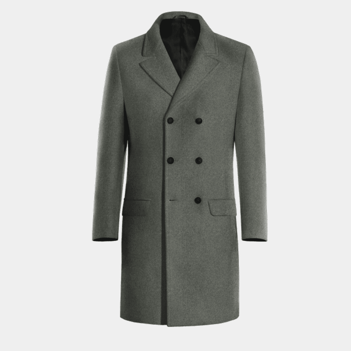 Pure Wool Iron gray melange long Double-Breasted Coat with black lining
