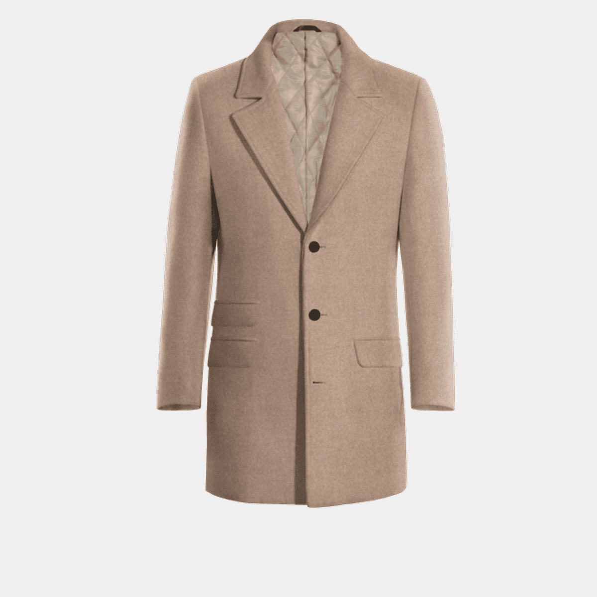 Beige melange short Overcoat withquilted inner linning