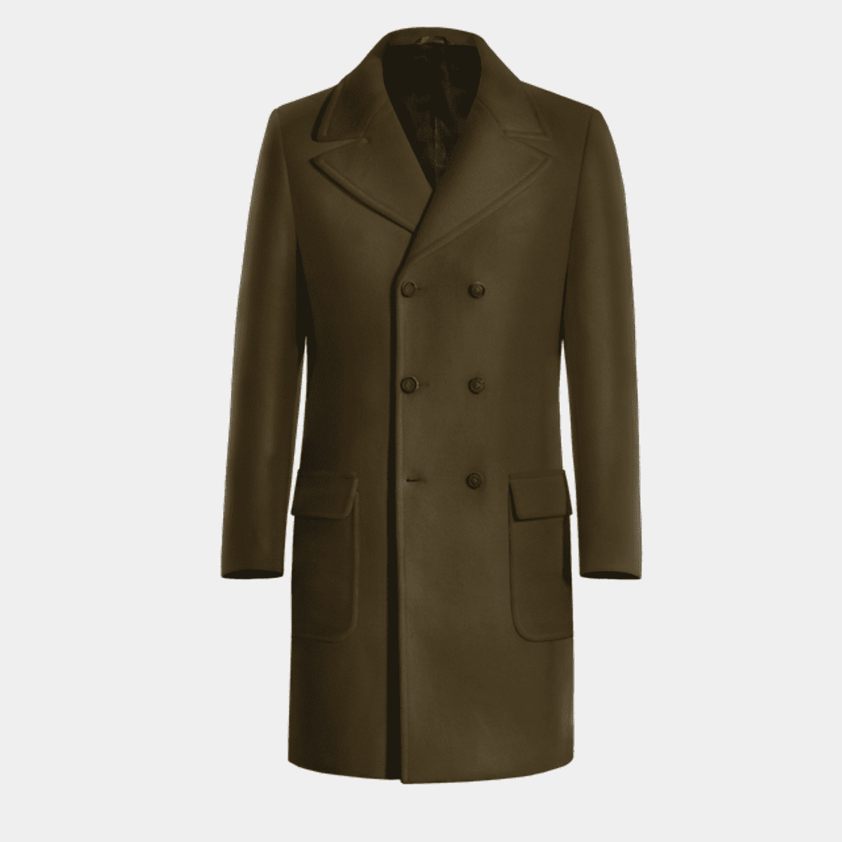 Pure Wool Army Green long Double breasted overcoat with black lining