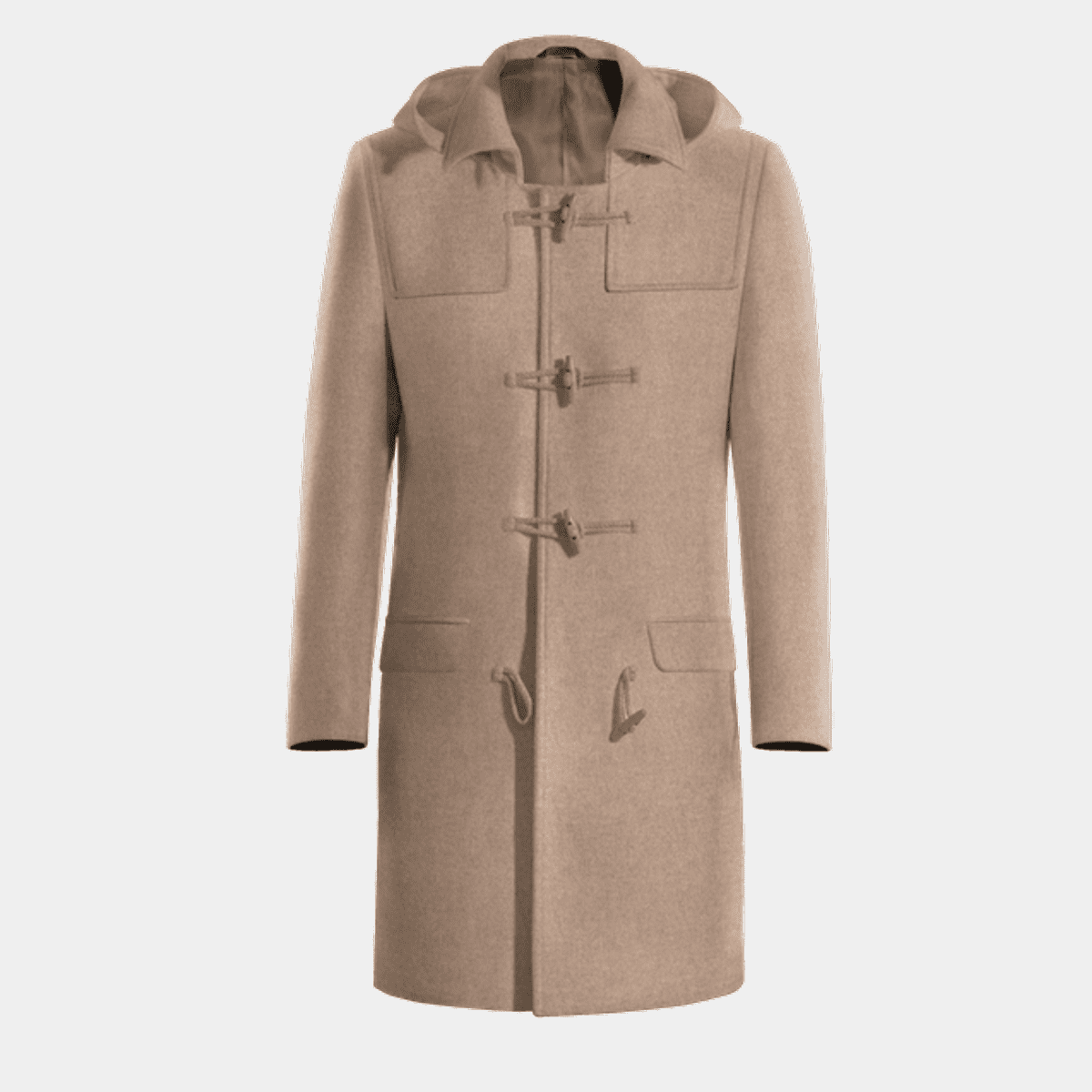 Beige melange long Toggle coat with brown lining