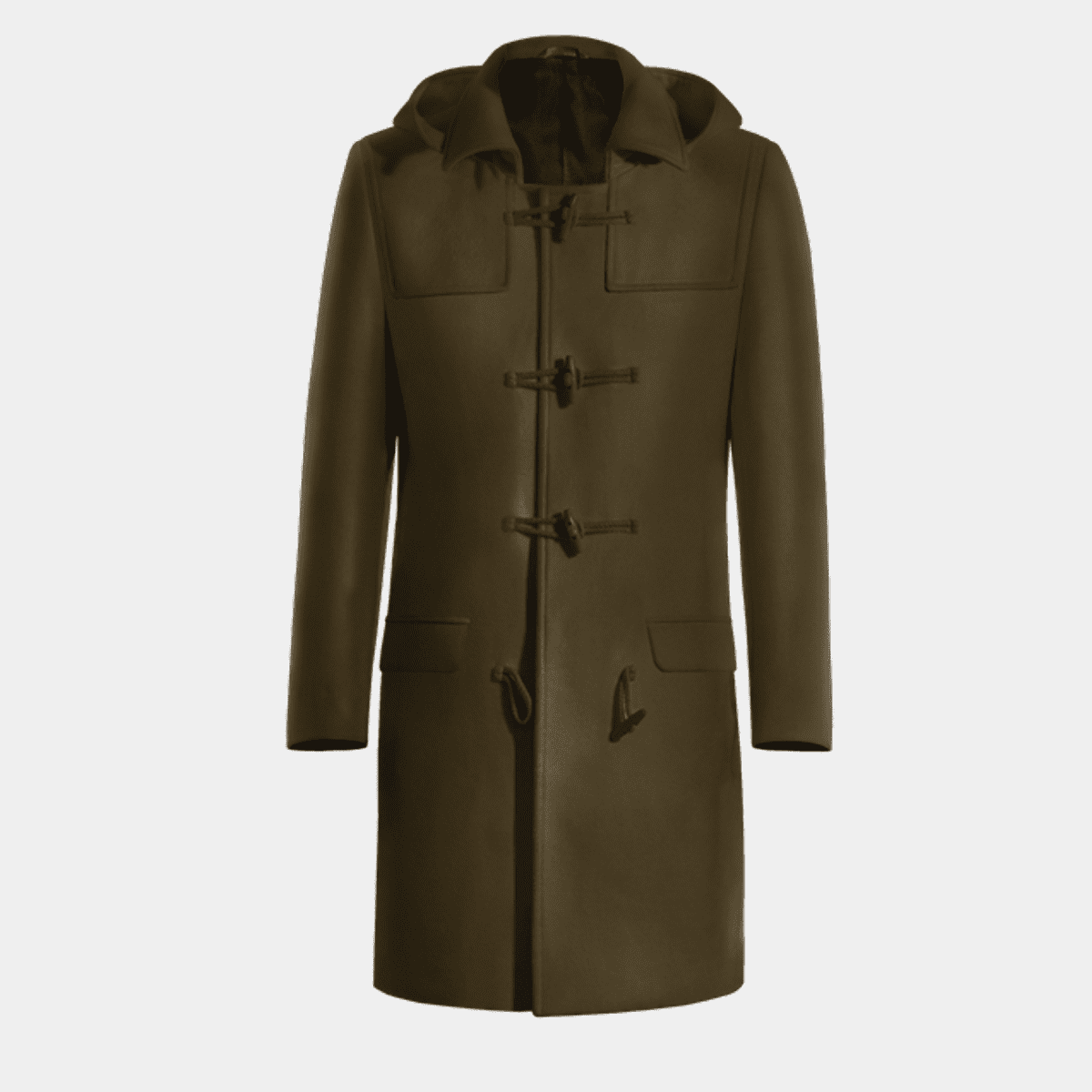 Pure Wool Army Green long Toggle coat with black lining