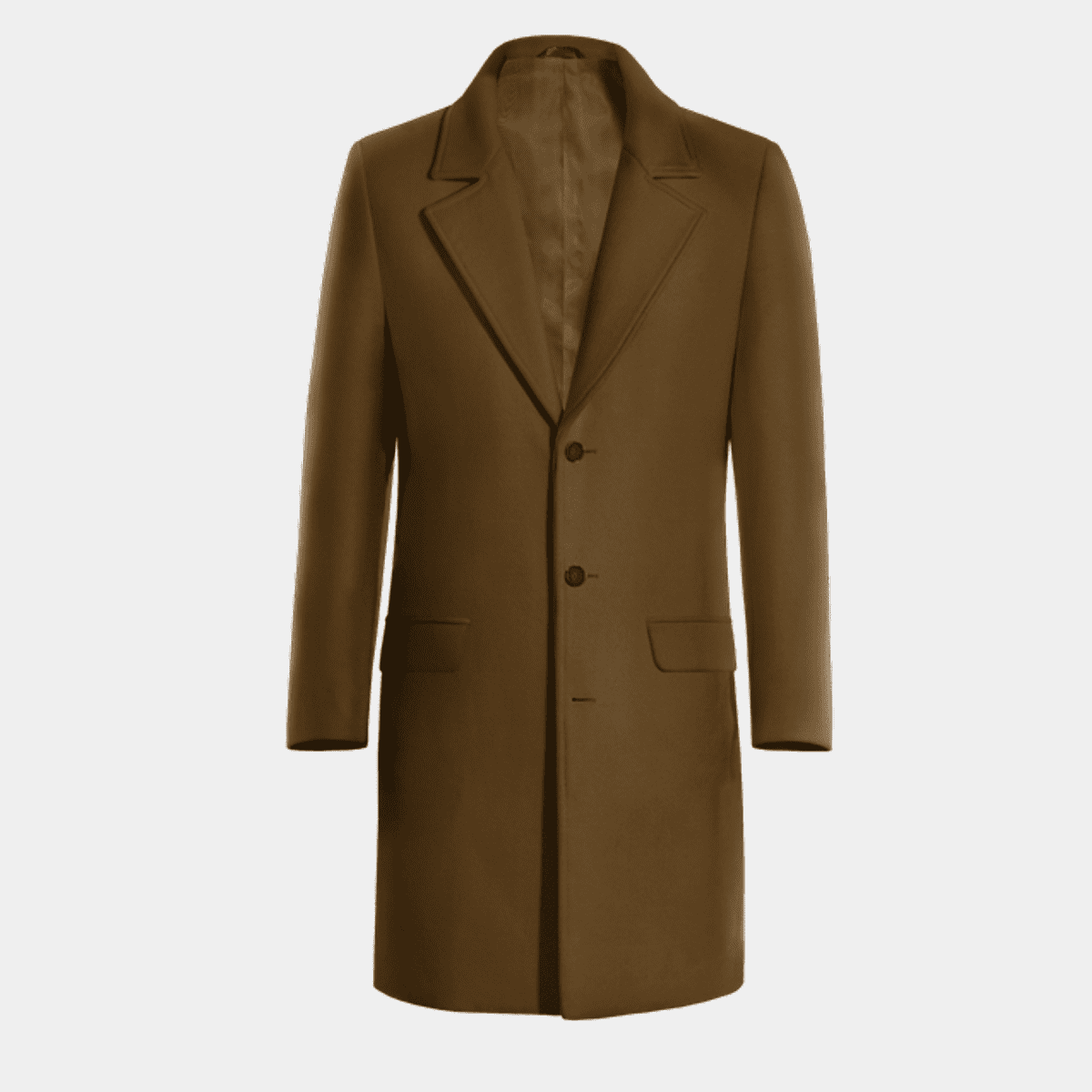 100% Wool Khaki green long Overcoat with brown lining