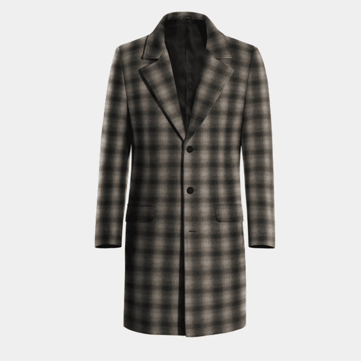Checked beige long Overcoat with black lining