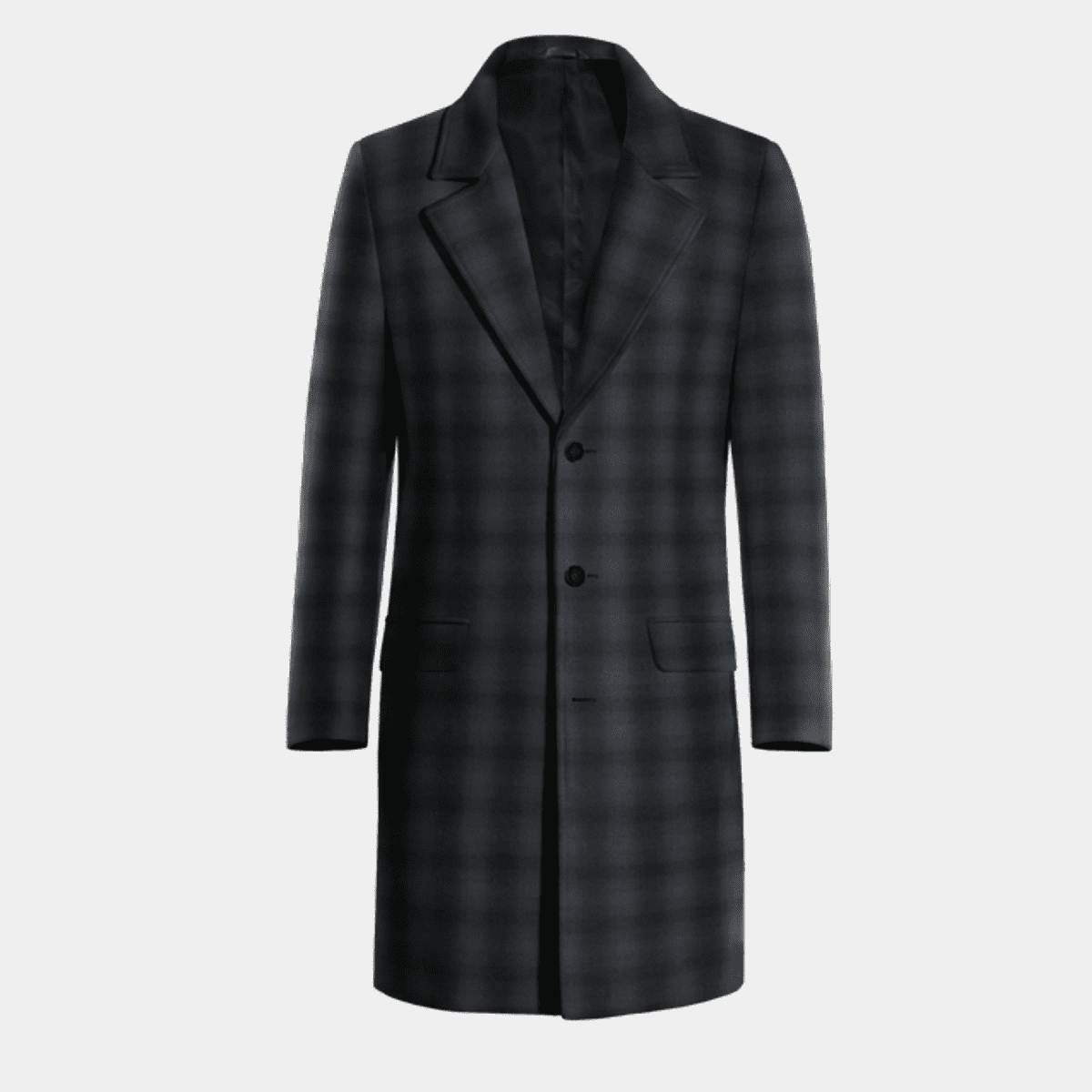 Checkered Navy Blue long Overcoat with black lining