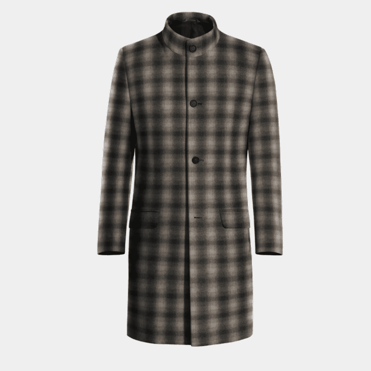 Checkered beige long Funnel neck Coat with black lining