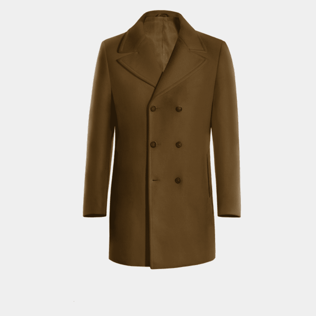 Pure Wool Khaki green Double-Breasted Coat with brown lining