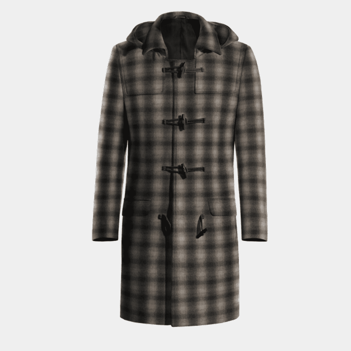 Checked beige long Toggle coat with black lining