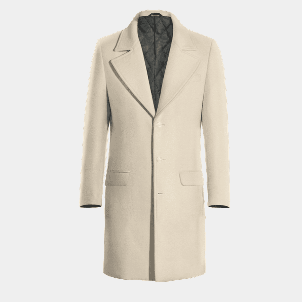 Beige long Chesterfield Coat with wide lapels &quilted inner linning ...
