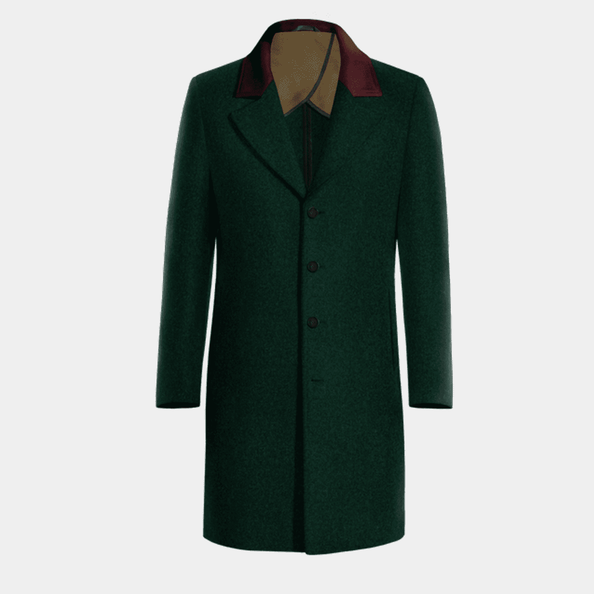 Forest green melange long unlined Chesterfield Coat with contrasted ...