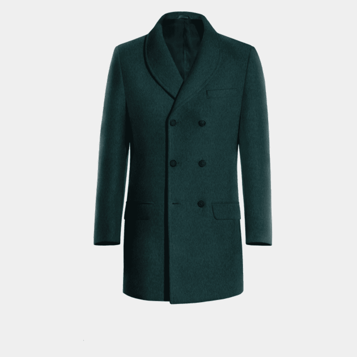 Alpaca Teal Double breasted overcoat with round lapels & black lining