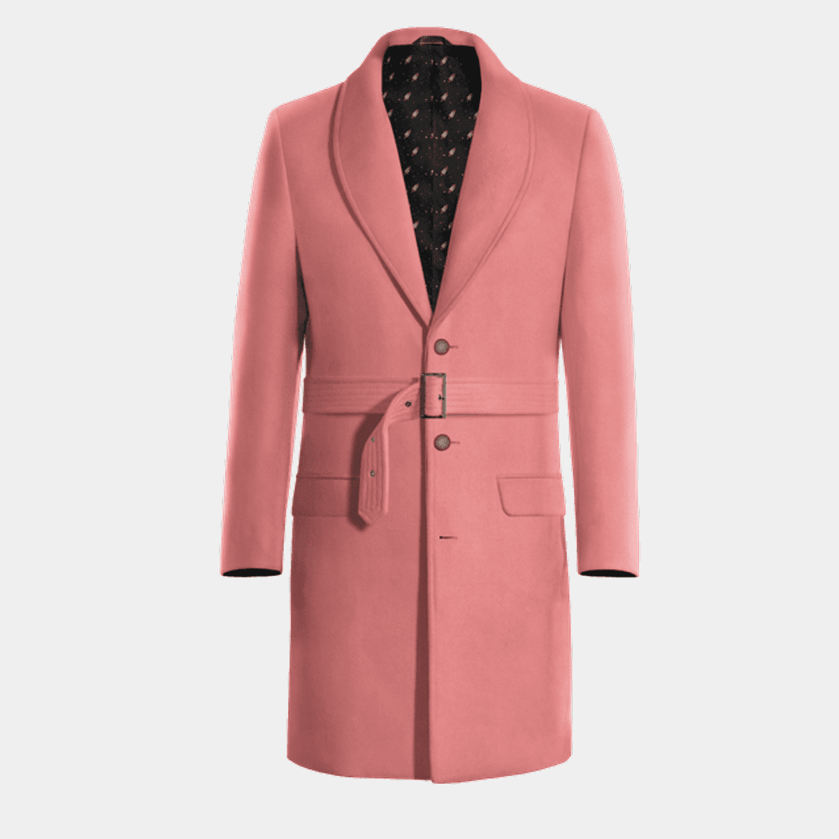 Barbie Pink long belted Overcoat with round lapels & black lining