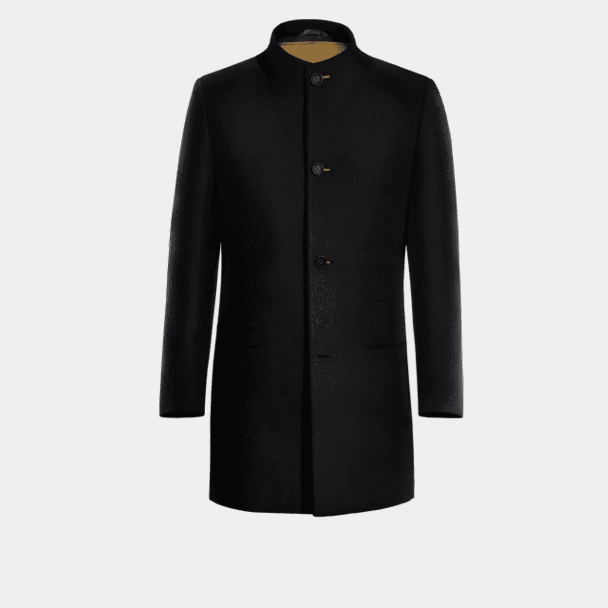 Pure Wool blue Funnel neck Coat with contrasted buttonthreads & brown ...
