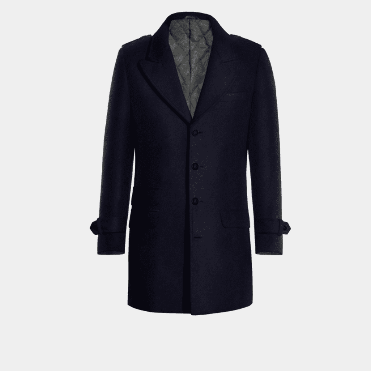 Navy Blue Overcoat with peak lapels & epaulettes & gray lining