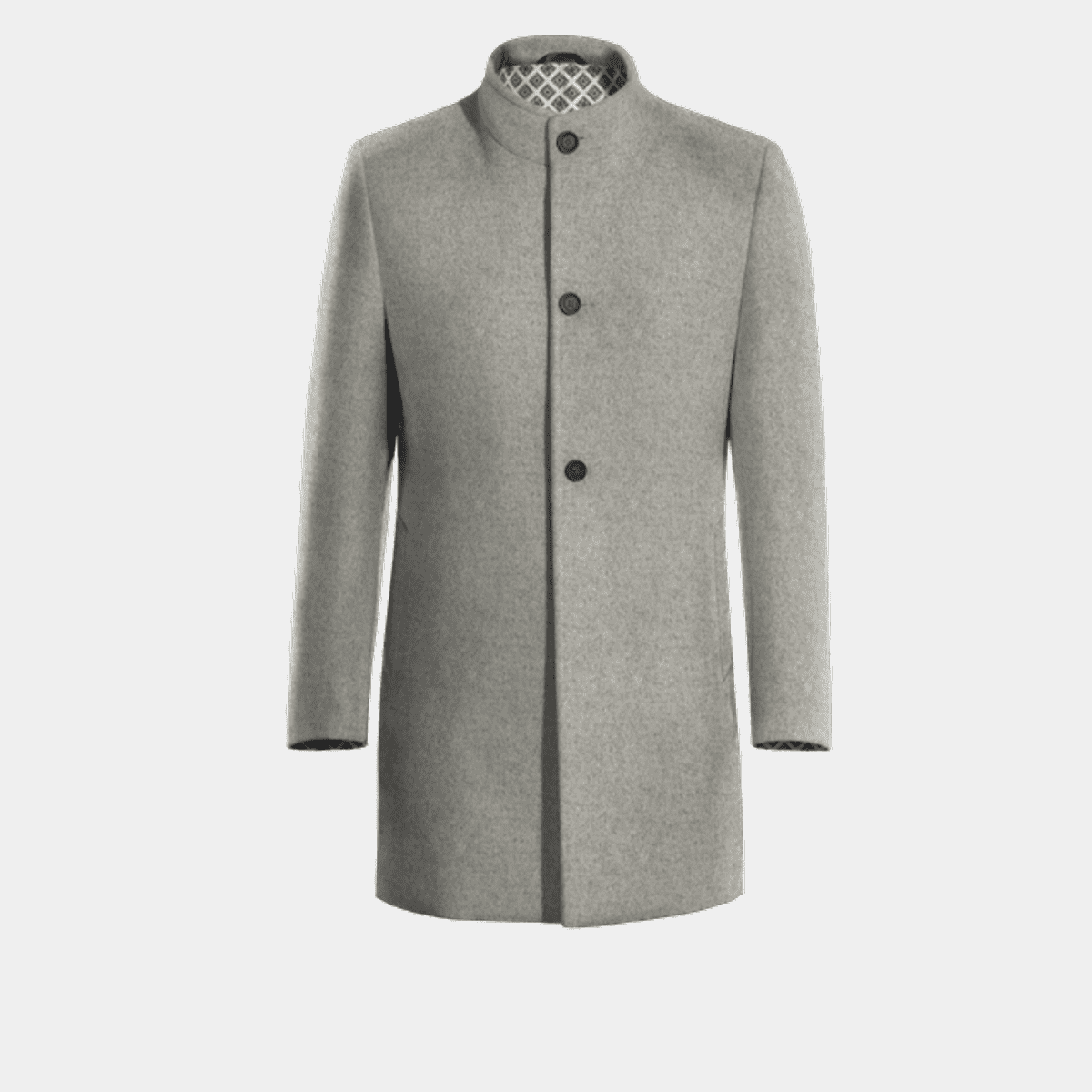Light Gray melange short Funnel neck Coat with blue lining