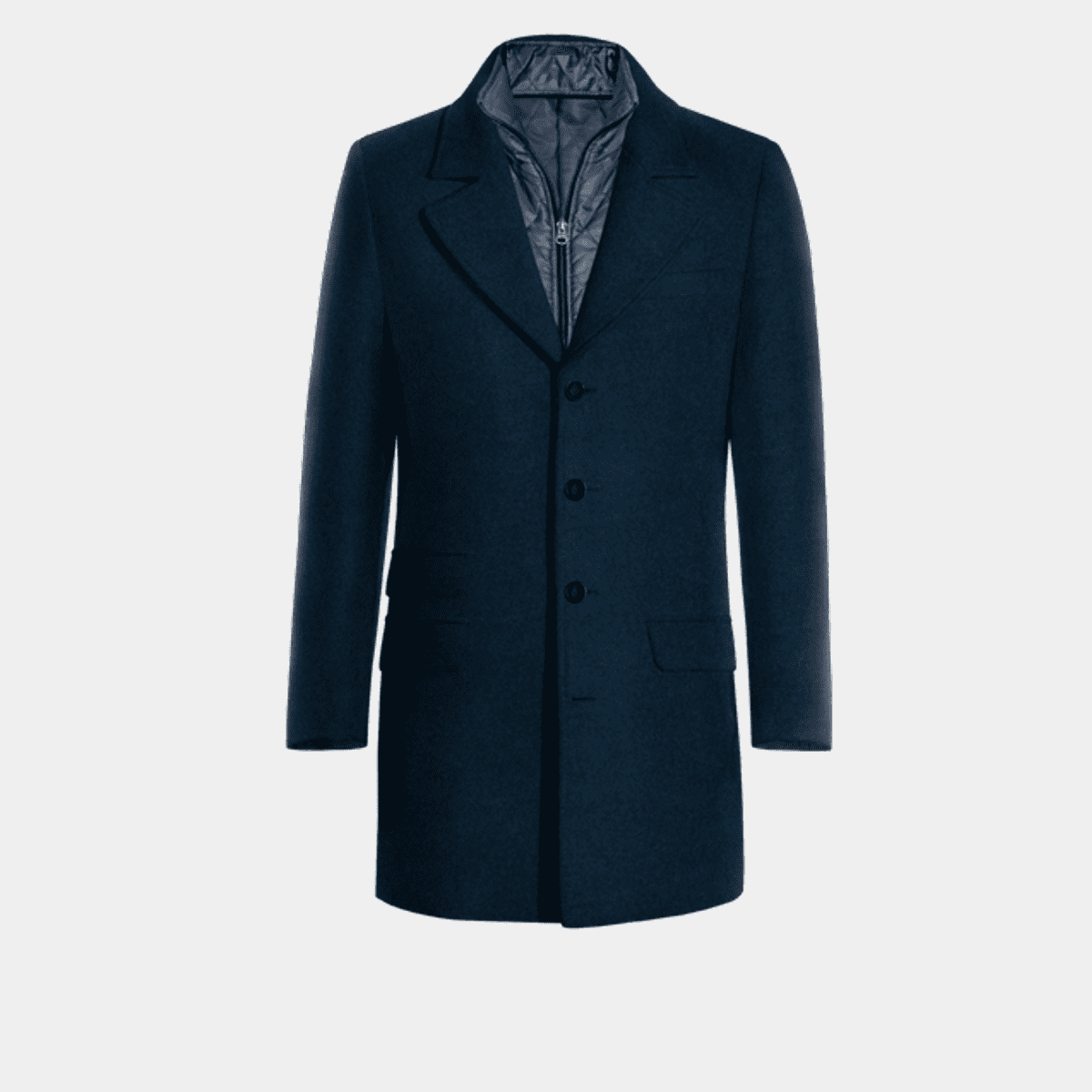 Deep blue melange short Overcoat with removable padded piece