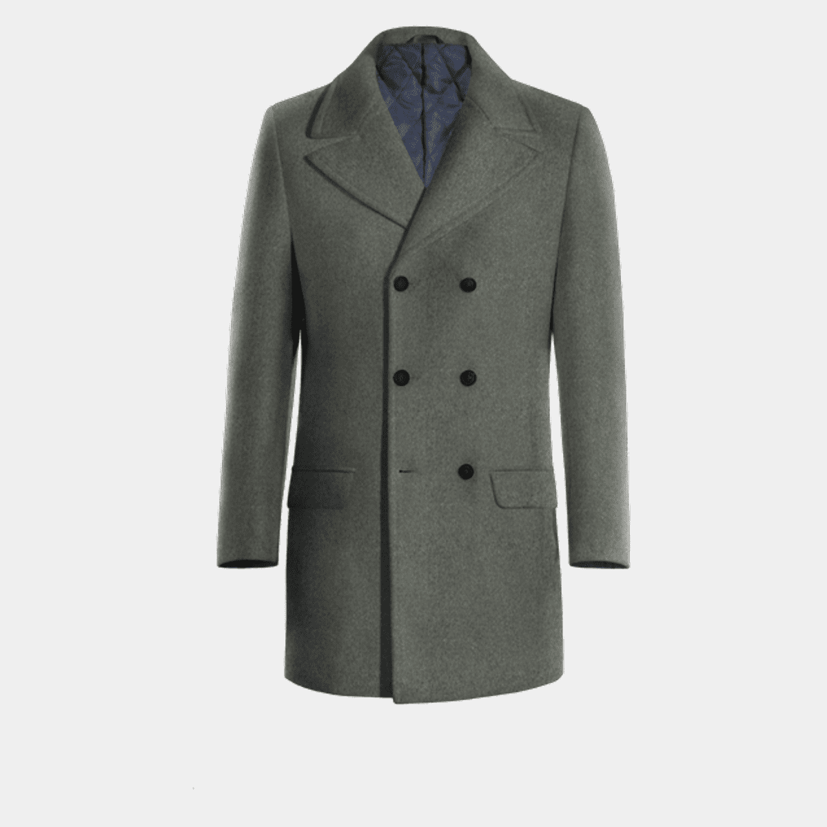 Pure Wool Iron gray melange Double Breasted Coat with wide lapels ...