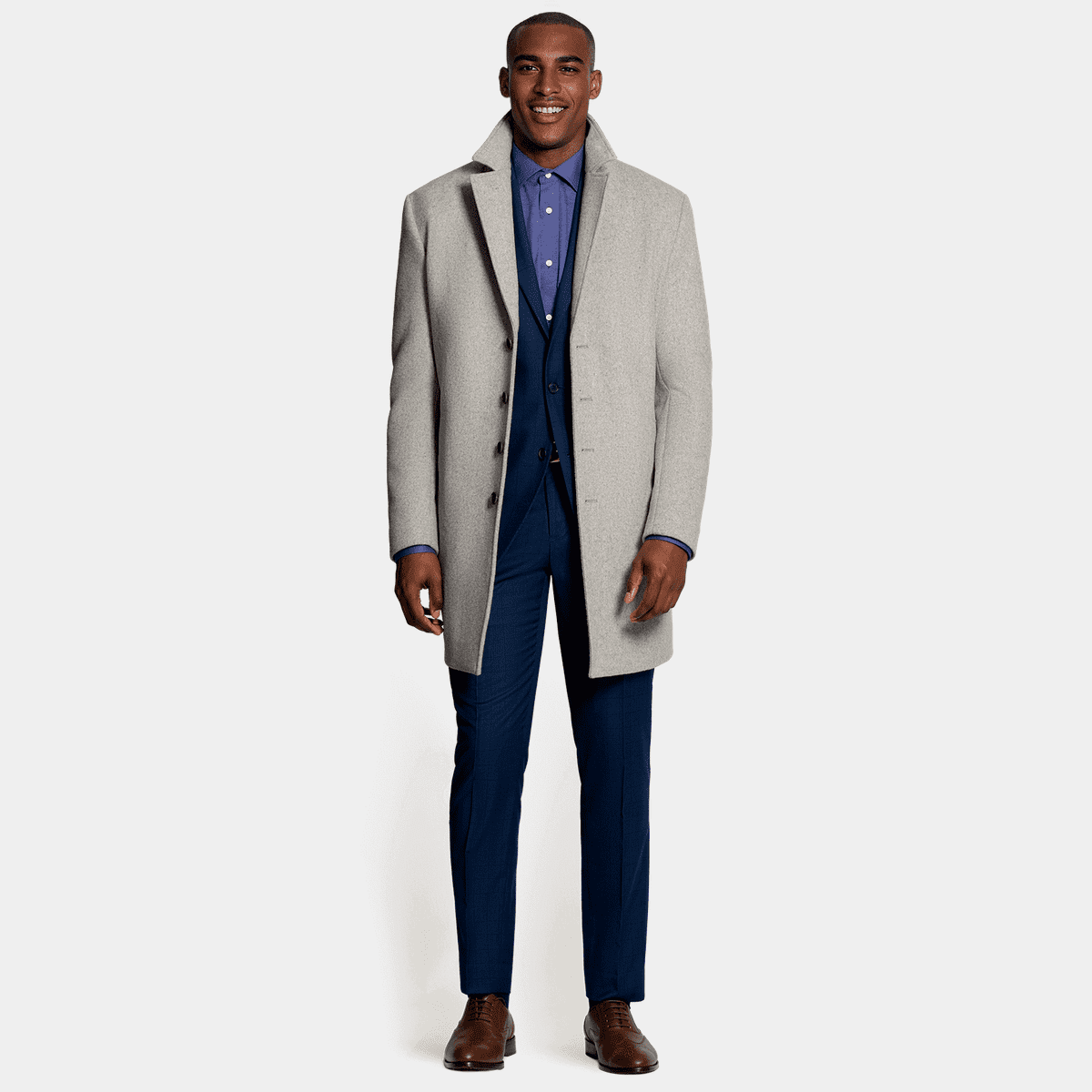 Light Gray melange short Chesterfield Coat with orange lining