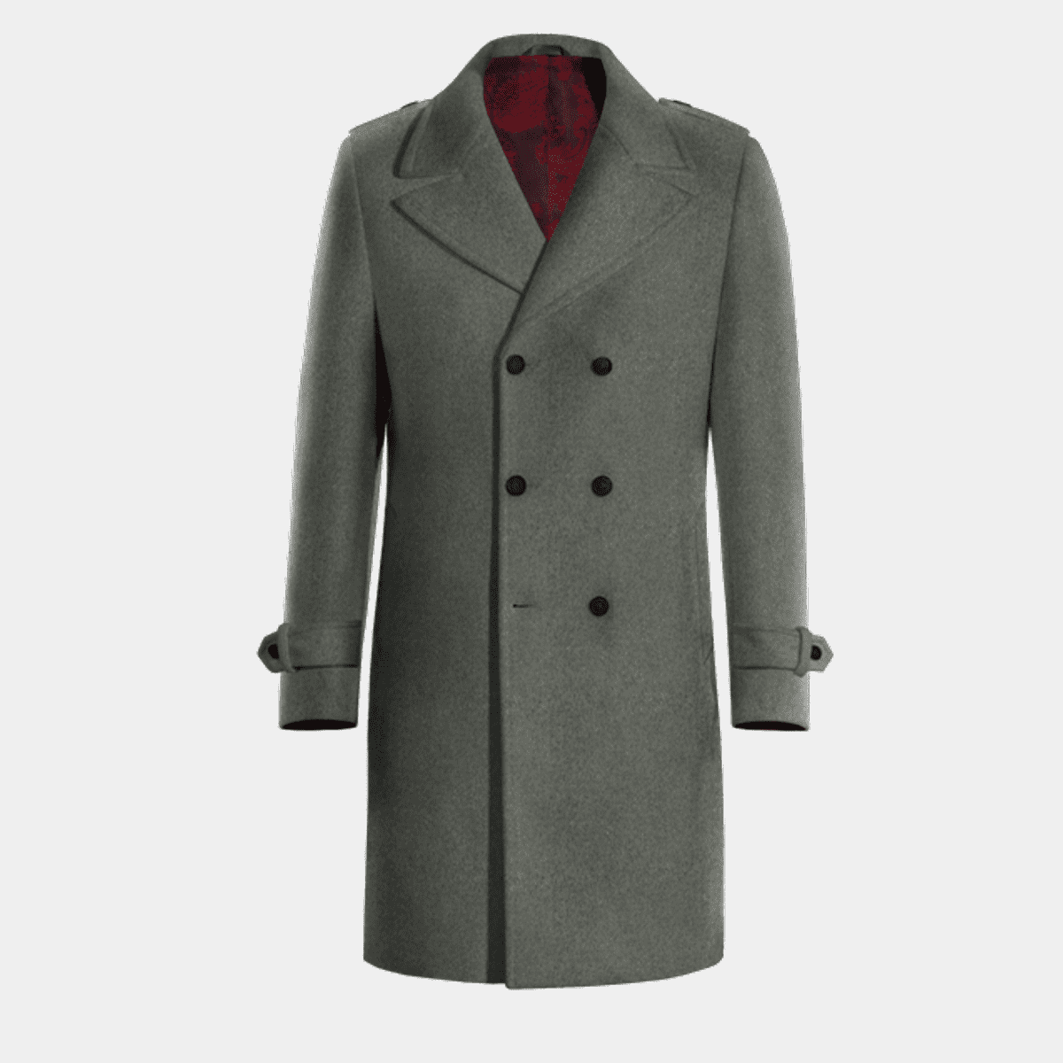 100% Wool Iron gray melange long Double breasted overcoat with wide ...