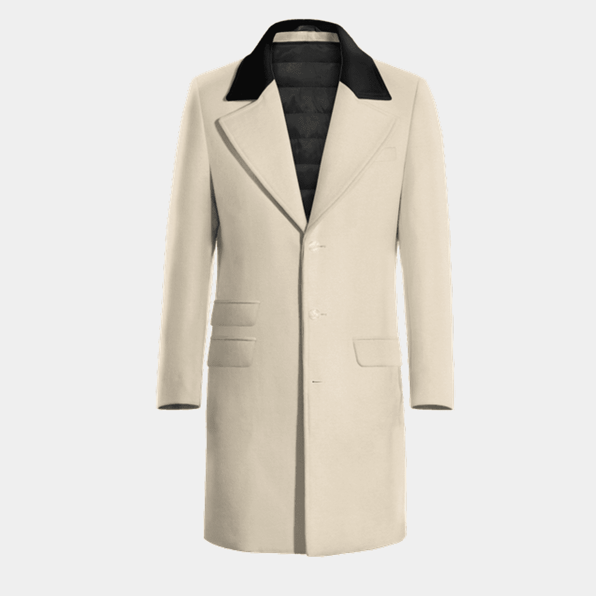 Beige long Coat with contrasted collar & black lining