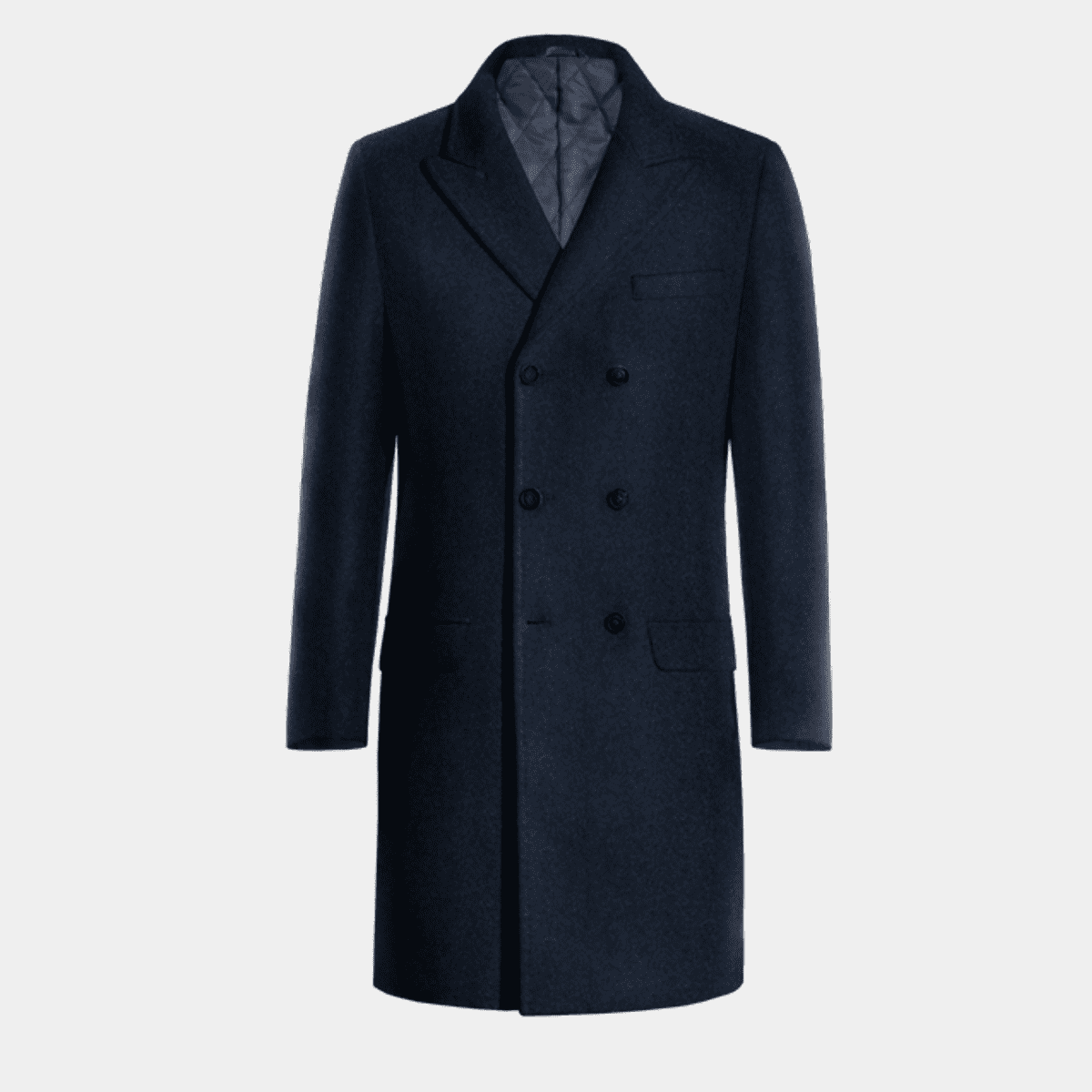 Blue Long Pure wool Peak Lapel Double breasted overcoat