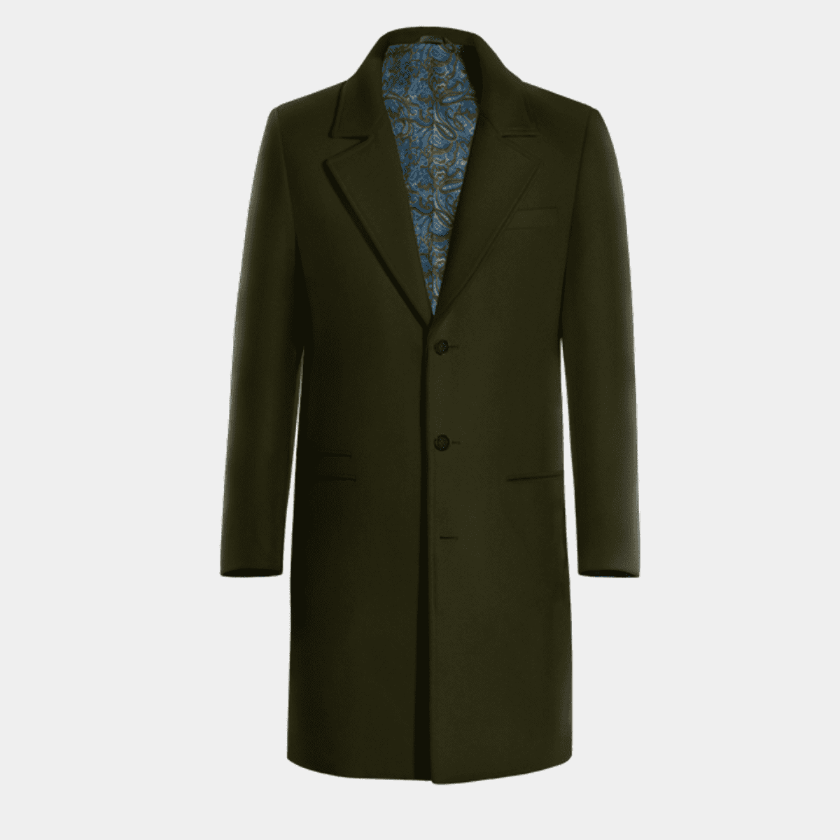 Army Green long Overcoat with blue lining