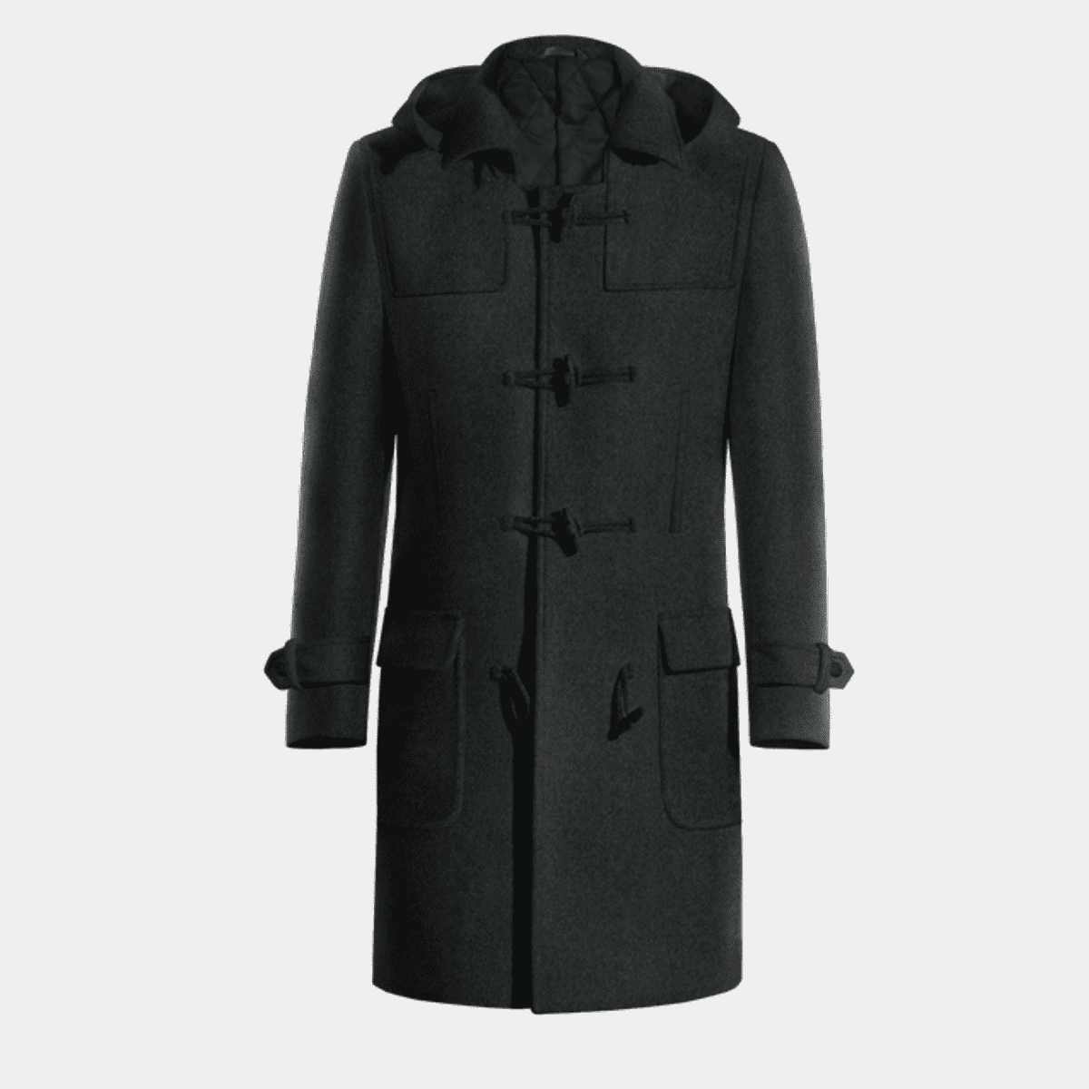Grey Long Duffle Coat with Wide Lapels