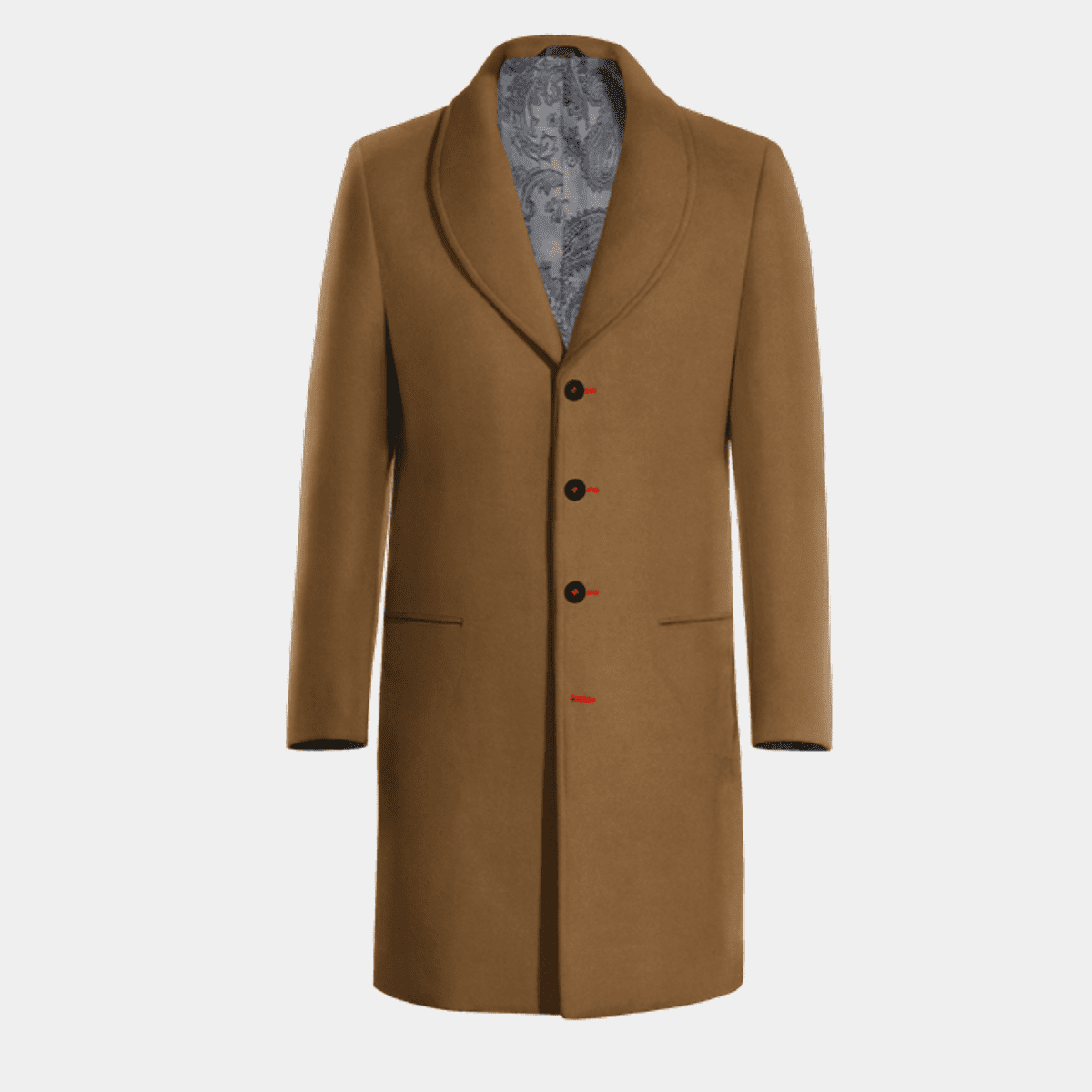 100% Wool camel long Coat with round lapels & contrasted 100% Wool camel long Coat with round lapels & contrasted