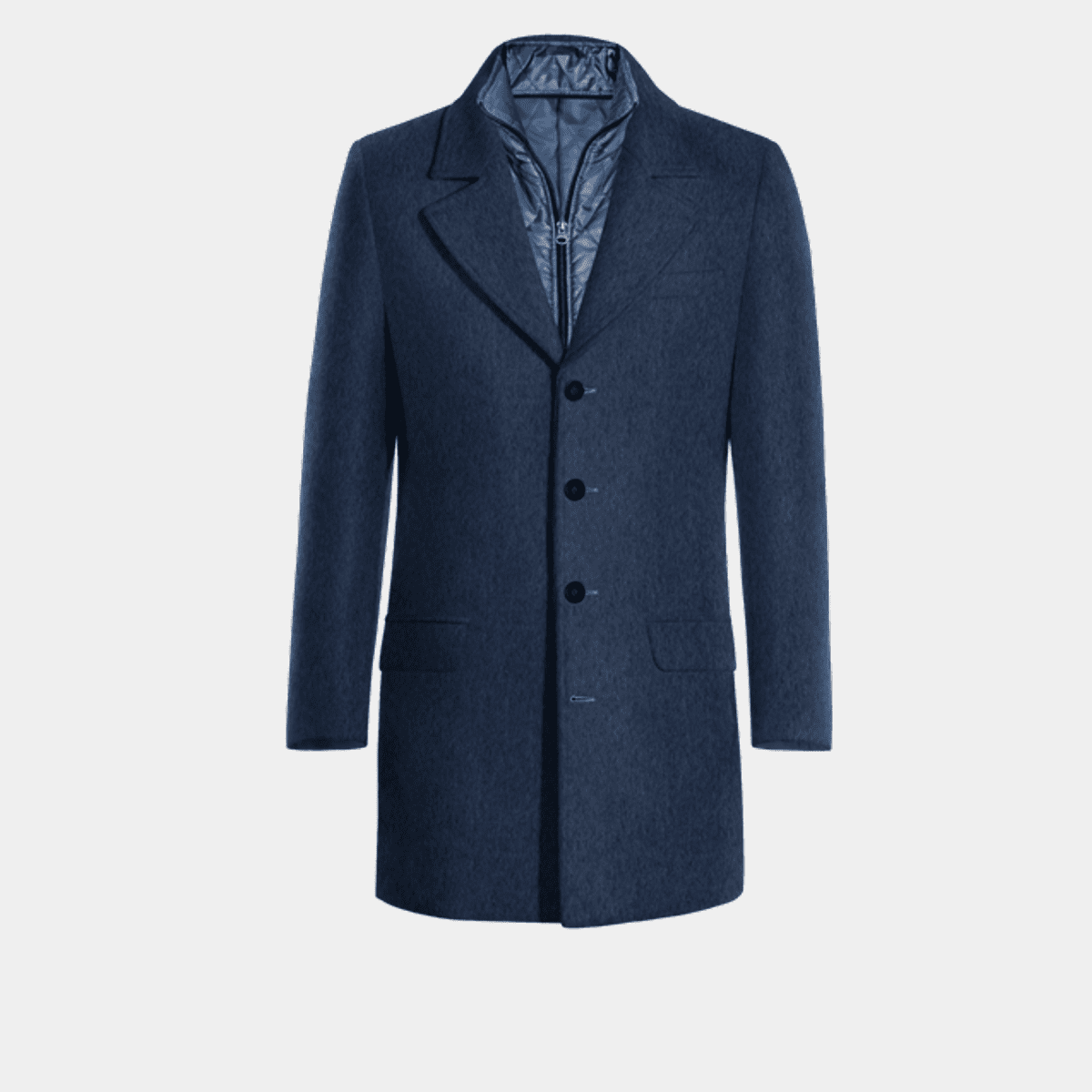 Faded blue melange Overcoat with removable padded piece & contrasted ...