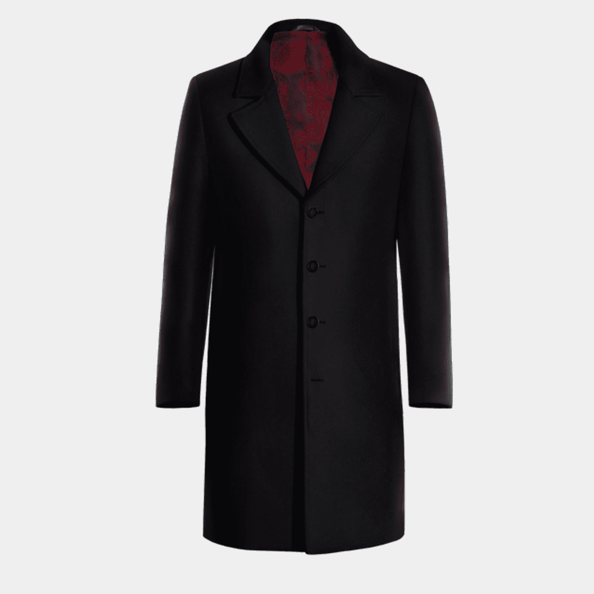 Pure Wool blue long Overcoat with red lining