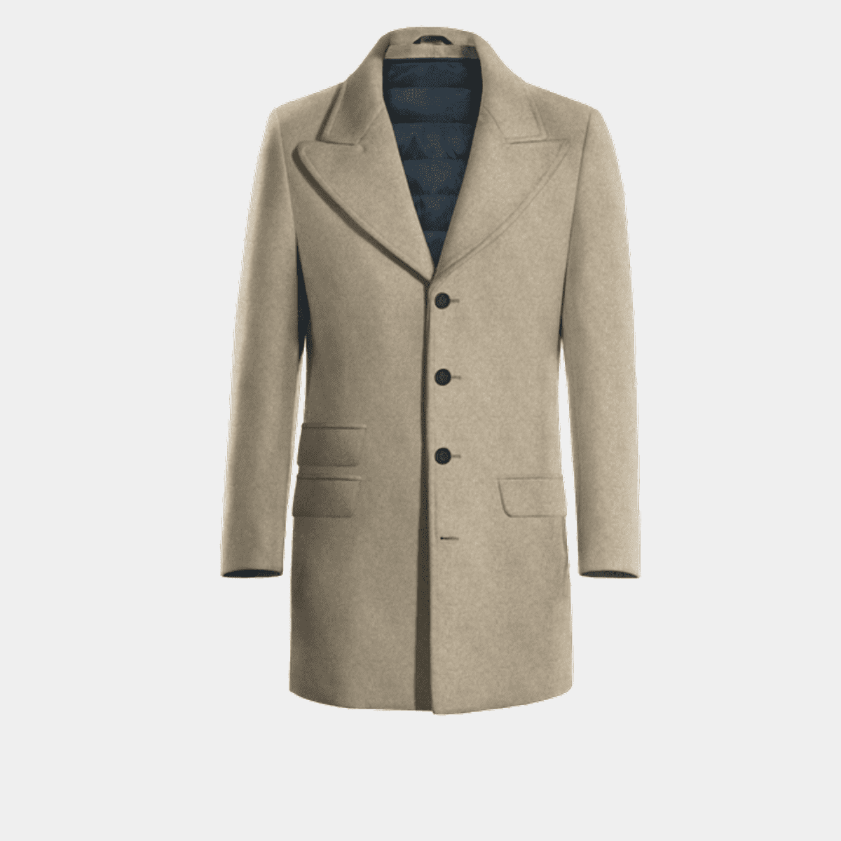 Beige melange short Overcoat with wide lapels & contrasted ...