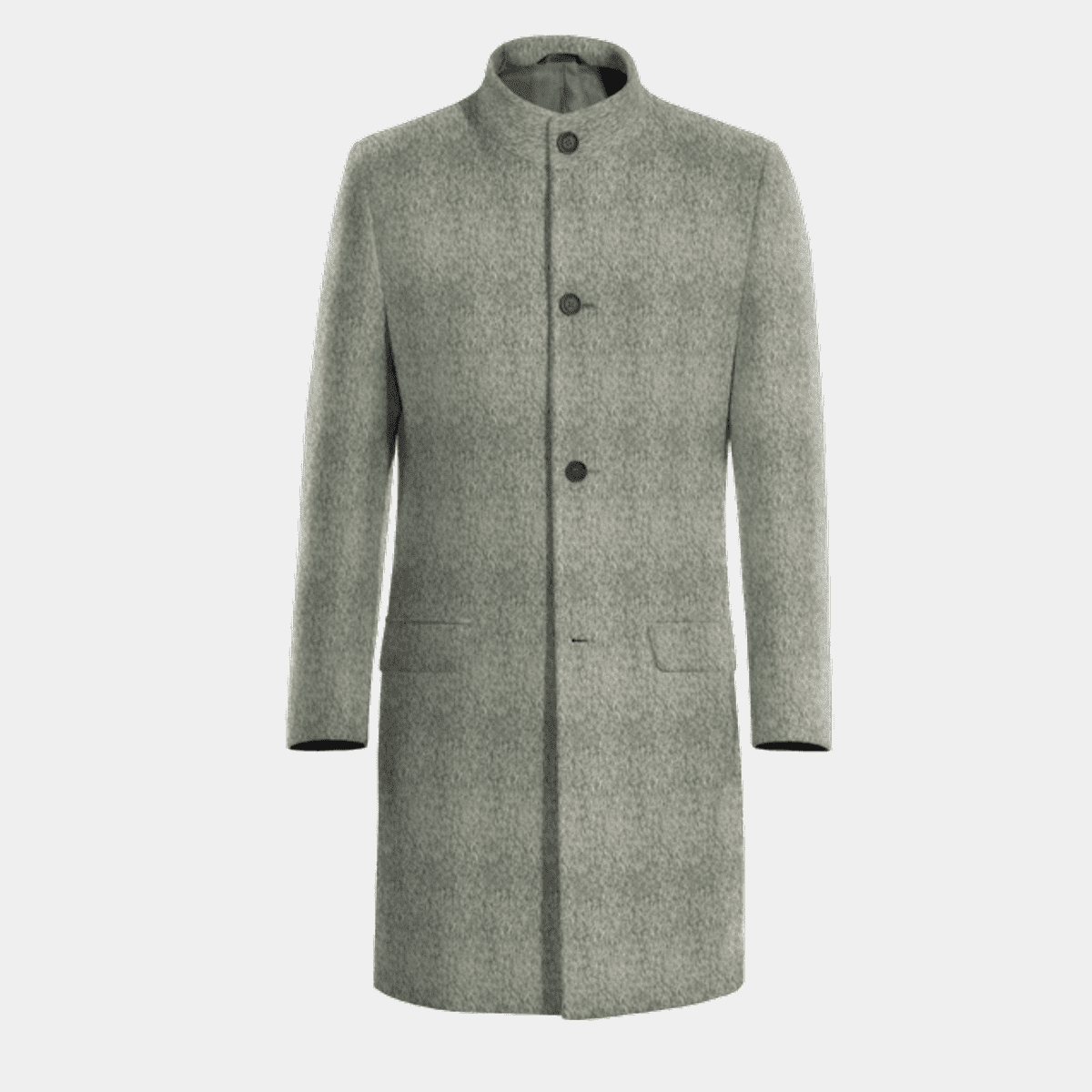 Wool Silk Angora Light Gray melange long Funnel neck Coat