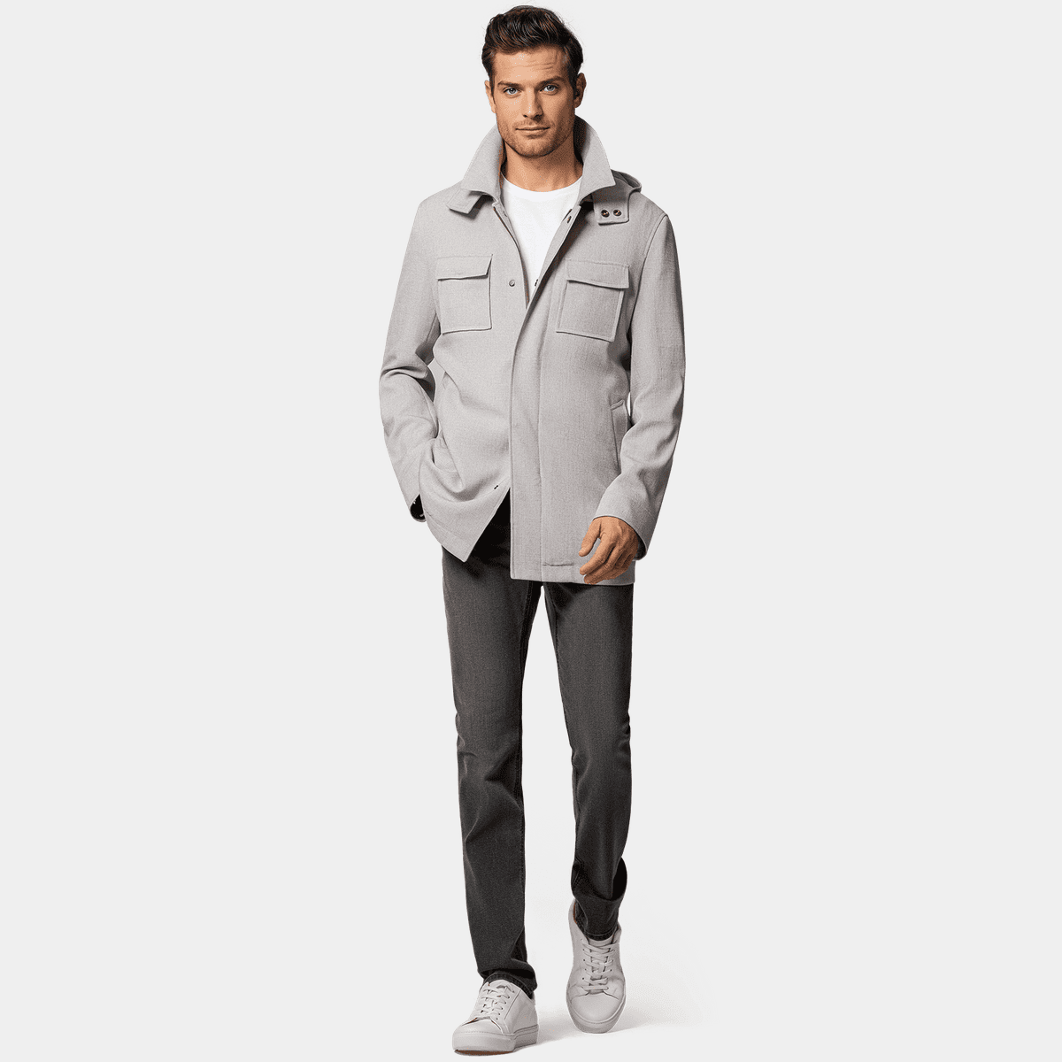 Lightweight Light Gray Field jacket with detachable hood