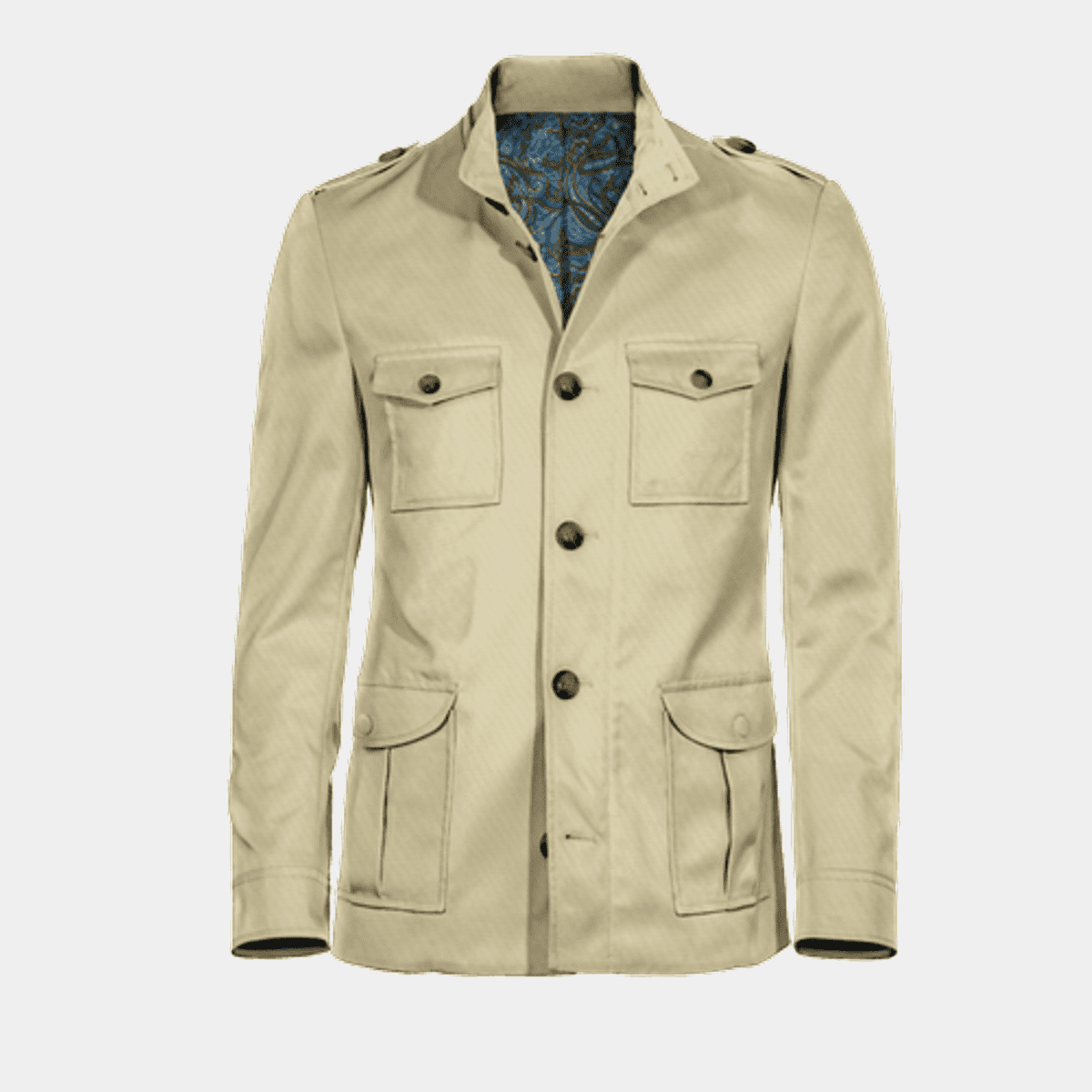 Beige military jacket with hidden hood