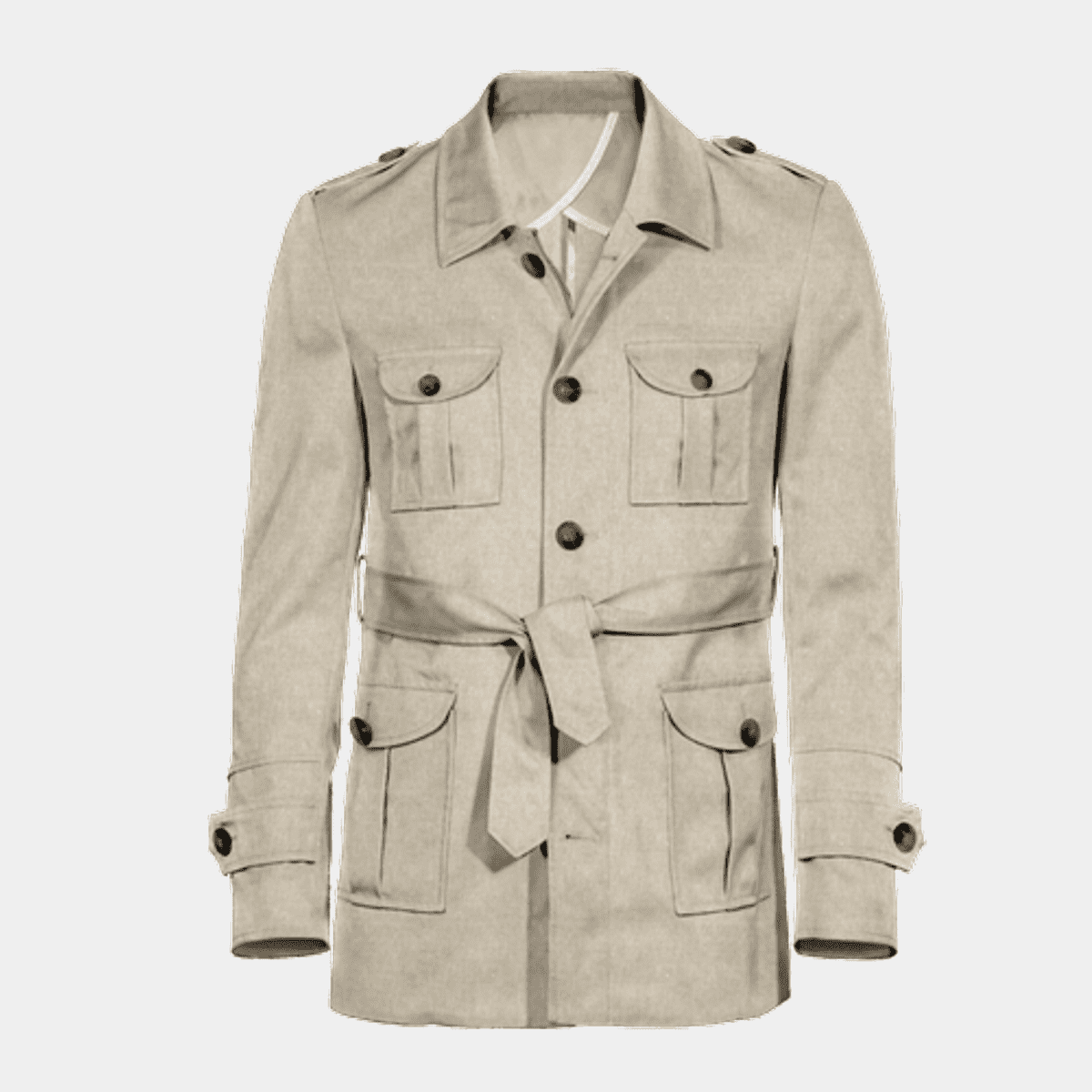 Veste saharienne en lin légère beige avec ceinture