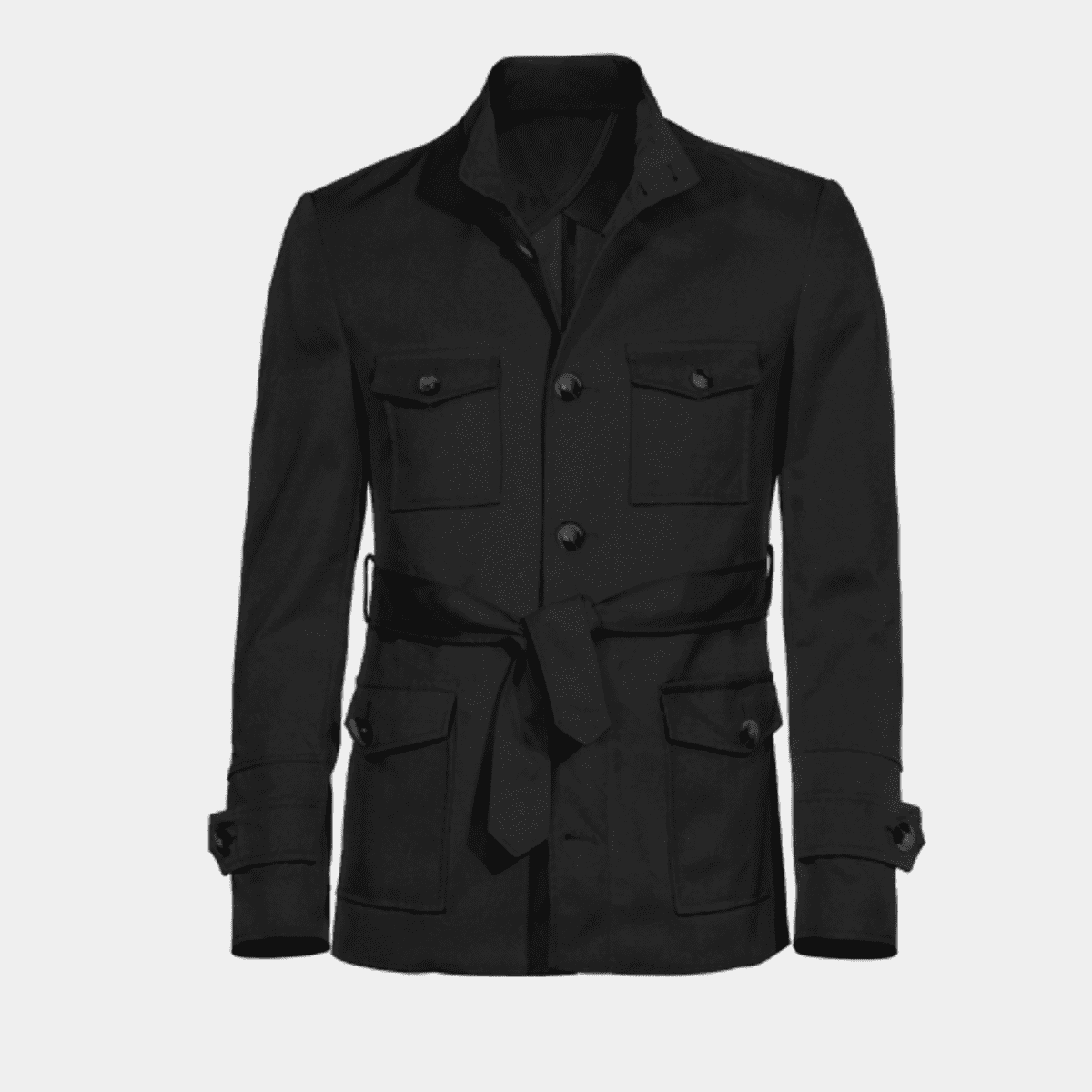 Unlined black cotton Field jacket with belt