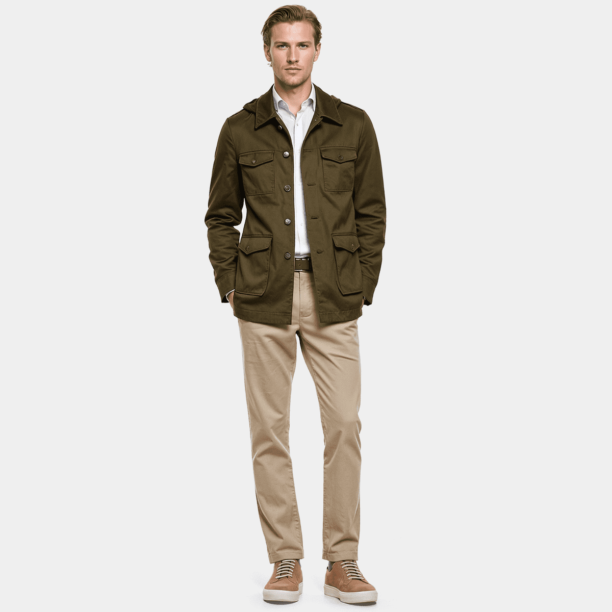 Green Field jacket with detachable hood