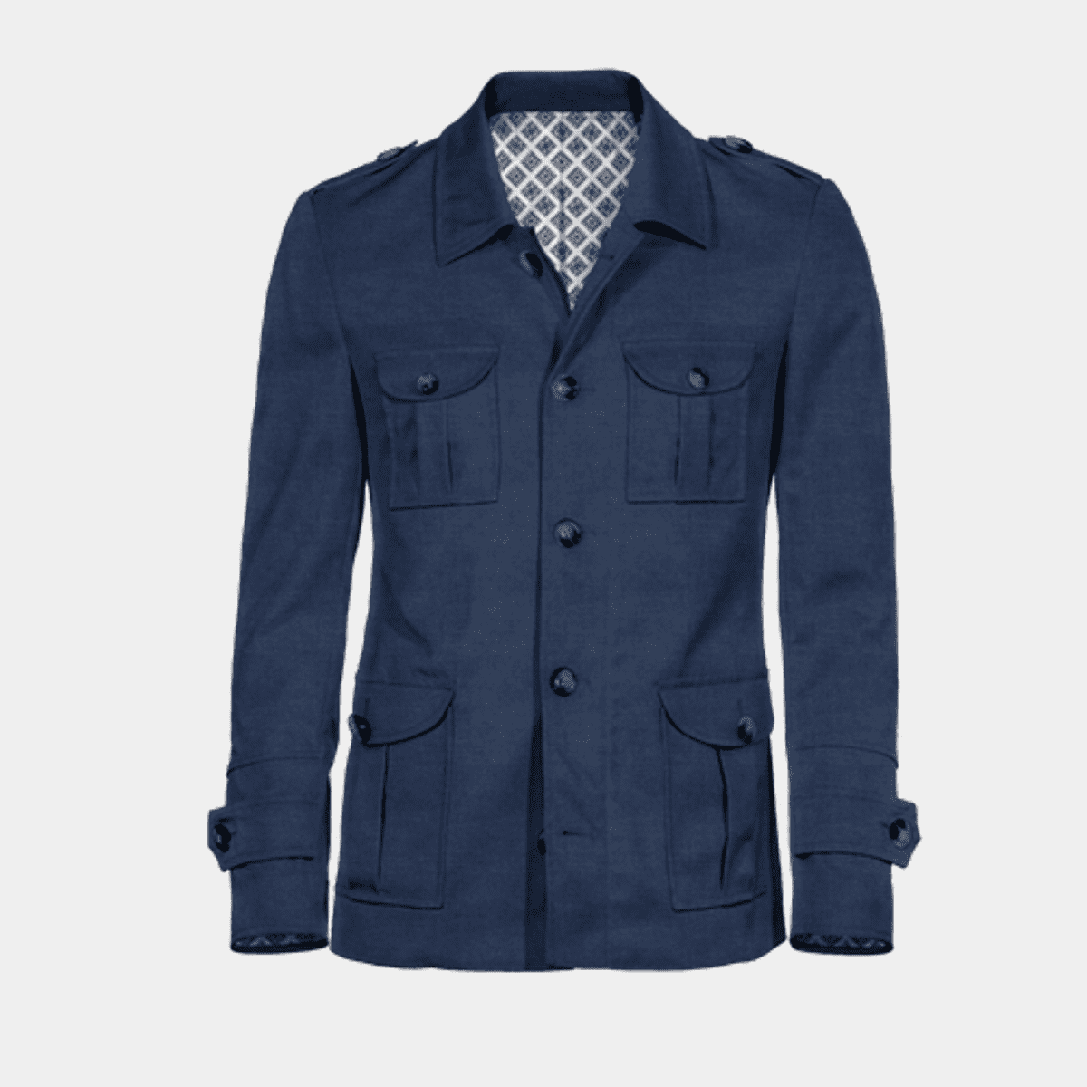 Saharienne en lin bleu marine avec col et épaulettes