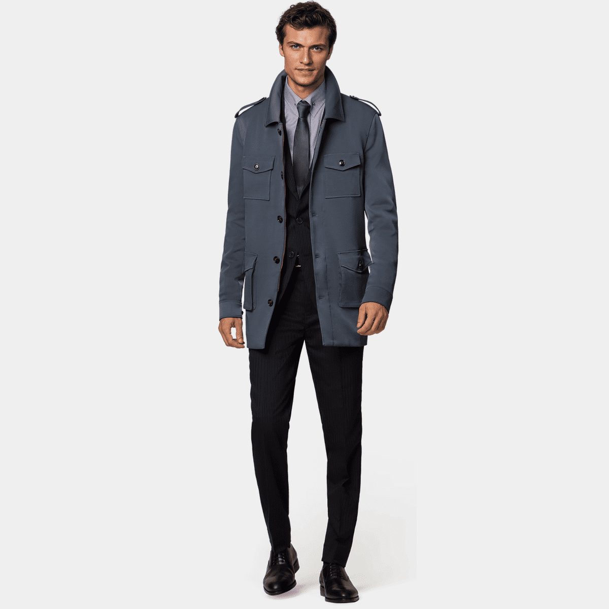 Lightweight Collared blue Field jacket with epaulettes