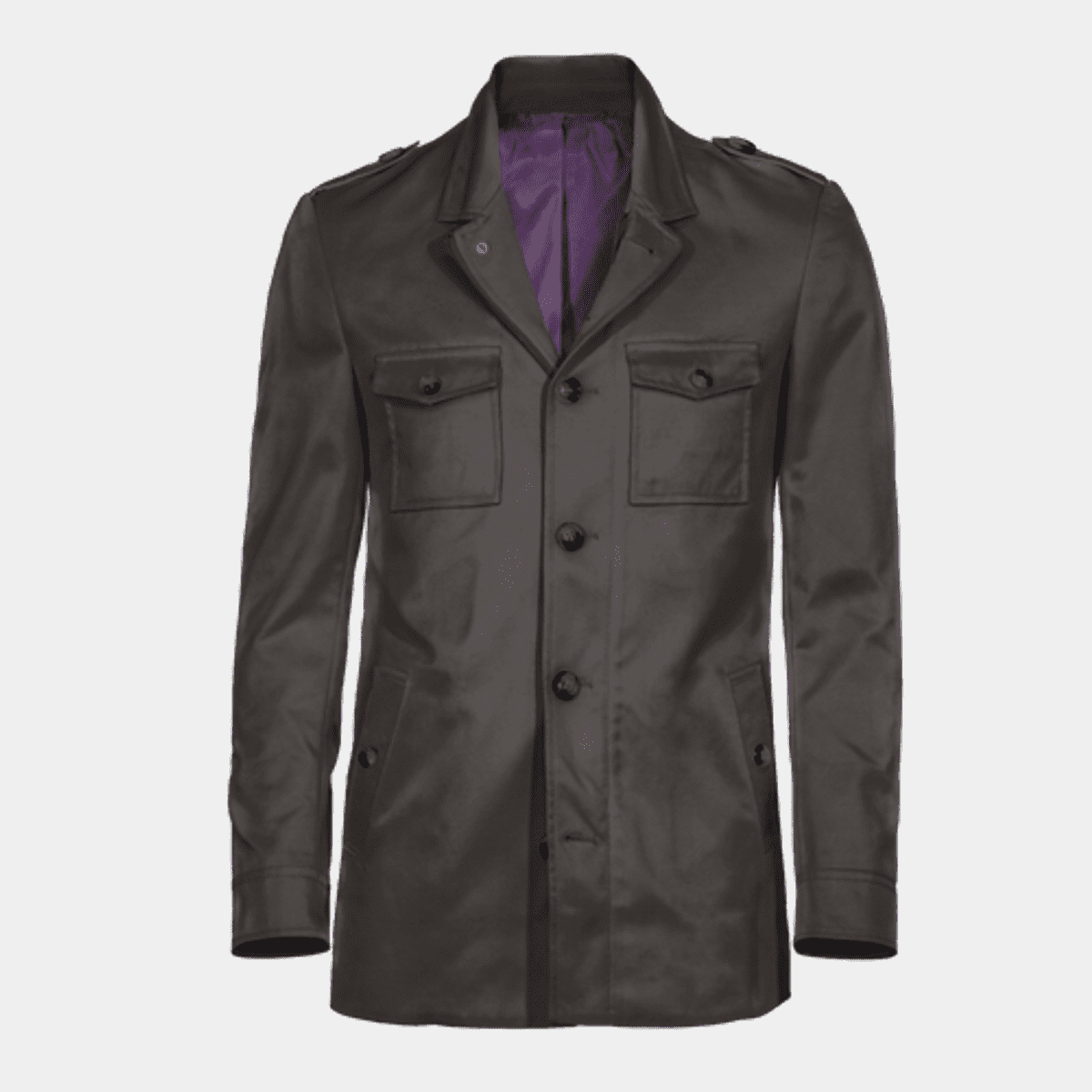 Lapeled gray military jacket with epaulettes
