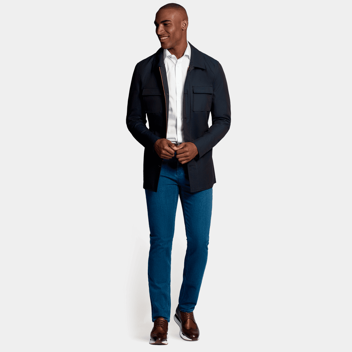 Unlined Collared blue cotton Field jacket