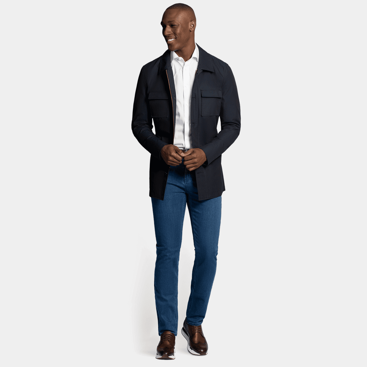 Unlined Collared blue cotton Field jacket
